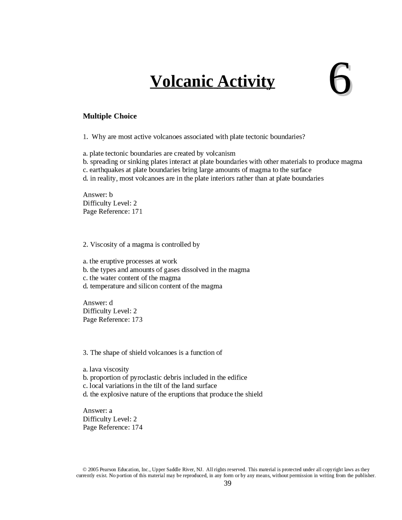 Multiple Choice Questions on Volcanic Activity | Exams Geology | Docsity
