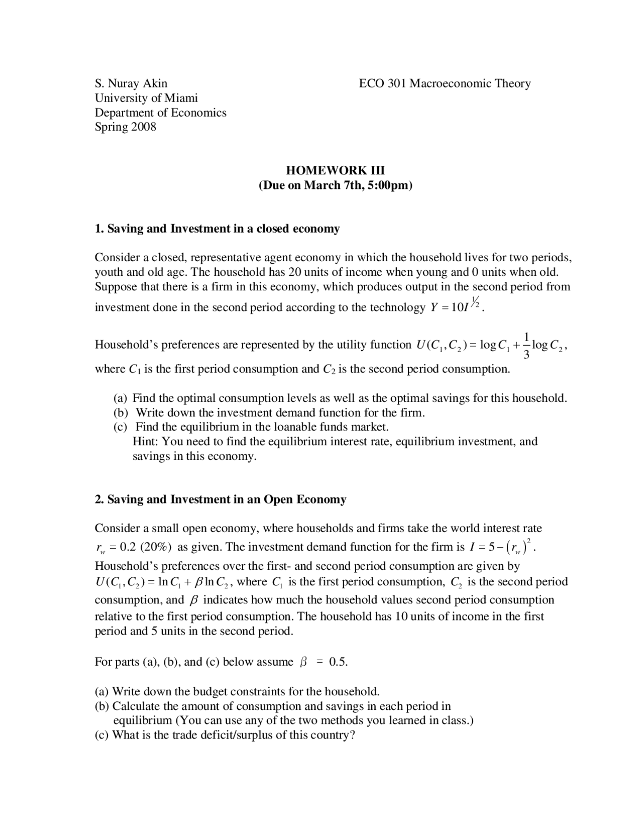 Saving The Investment Assignment Macroeconomic Theory Eco 301