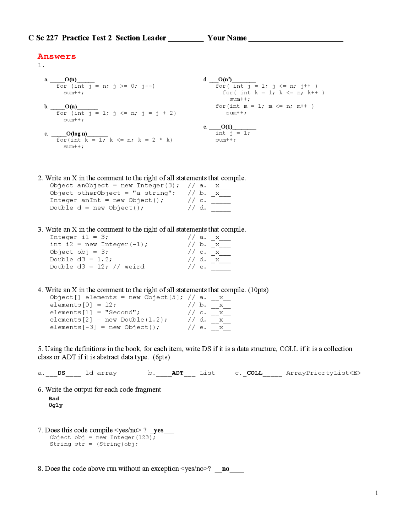 Practice Exam 2 With Answers Full Course Title Program Design And Development C Sc 227