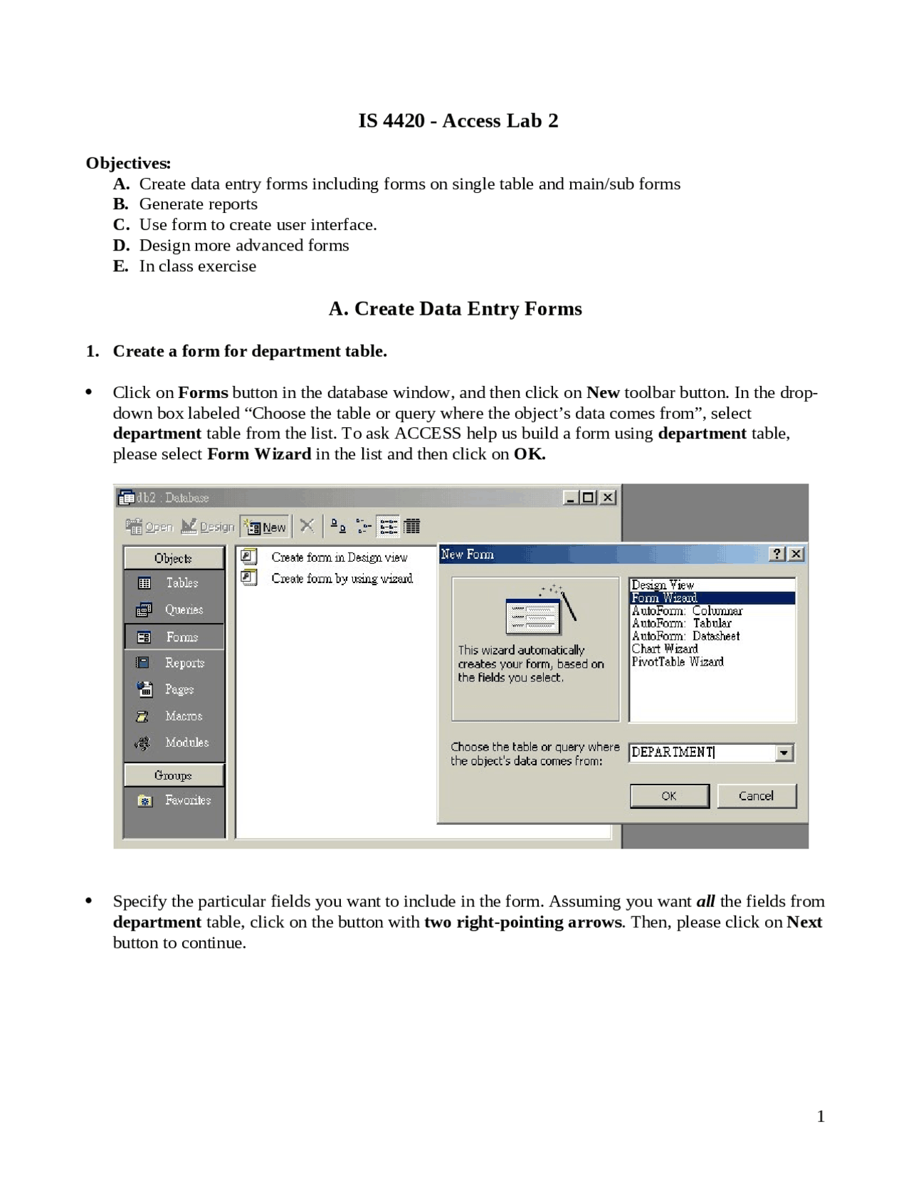Access Lab 2 - Database Fundamentals | IS 4420 - Docsity