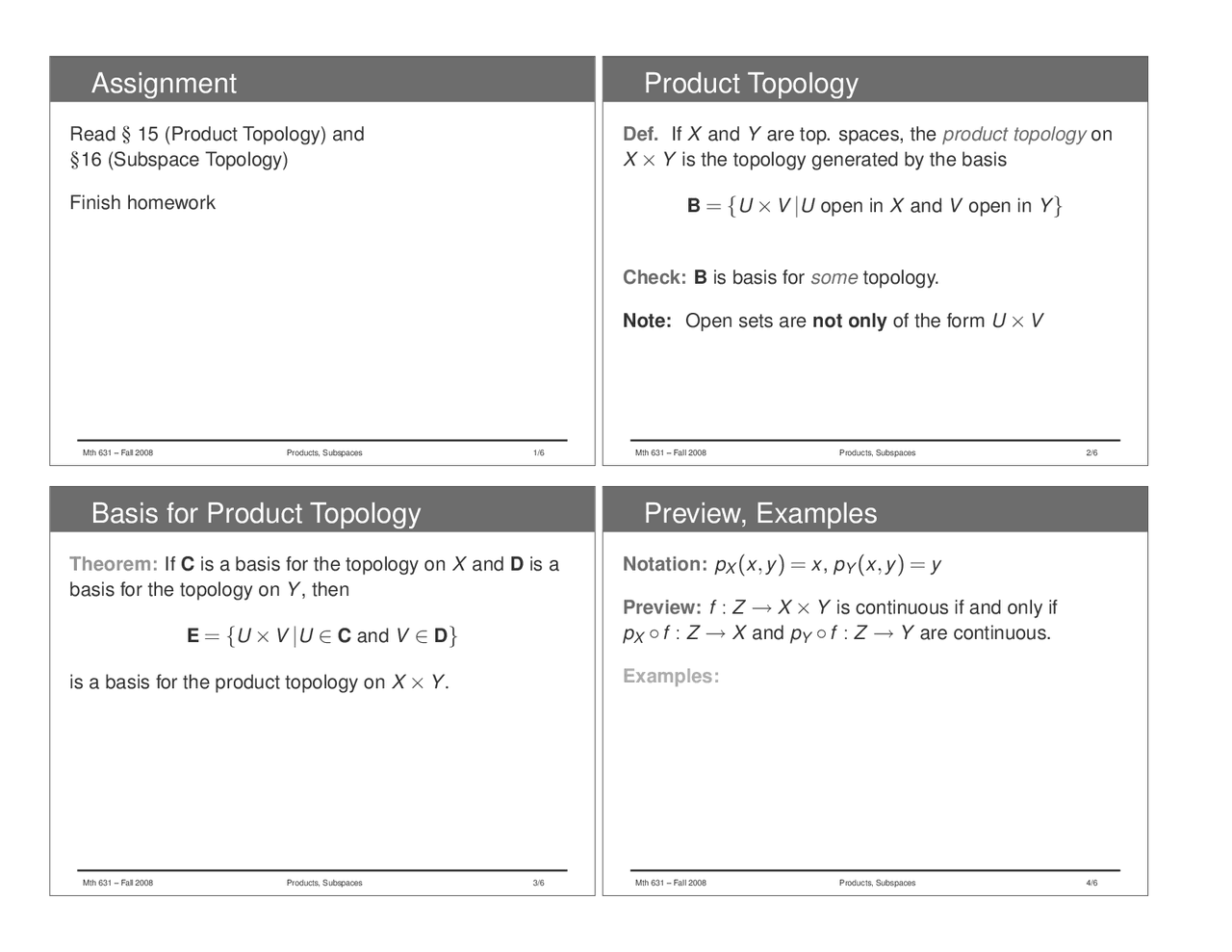 Product Topology Subspace Topology Lecture Slides Mth 631 Docsity