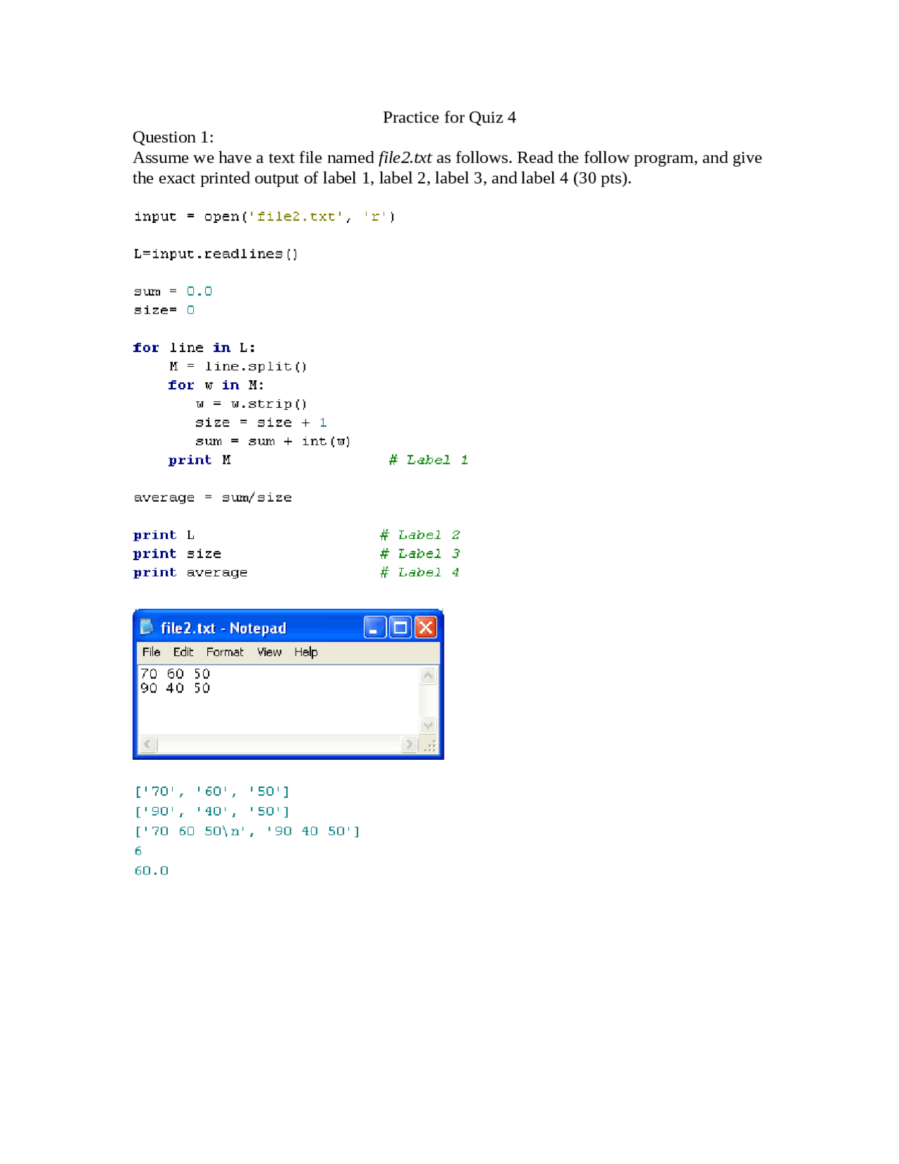 Practice For Quiz 4 Introduction To Computer Programming Csc 1310 8531