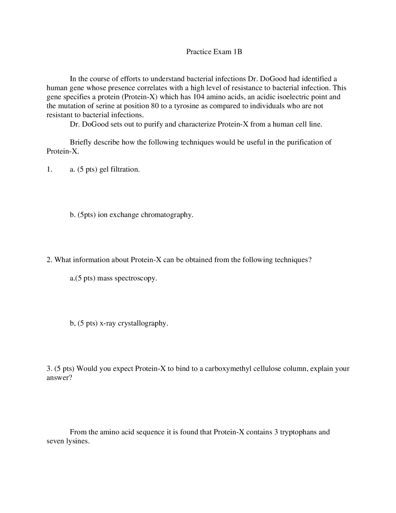 Practice Exam 1B - General Protein and General Metabolic Biochemistry | BIOC 460 - Docsity