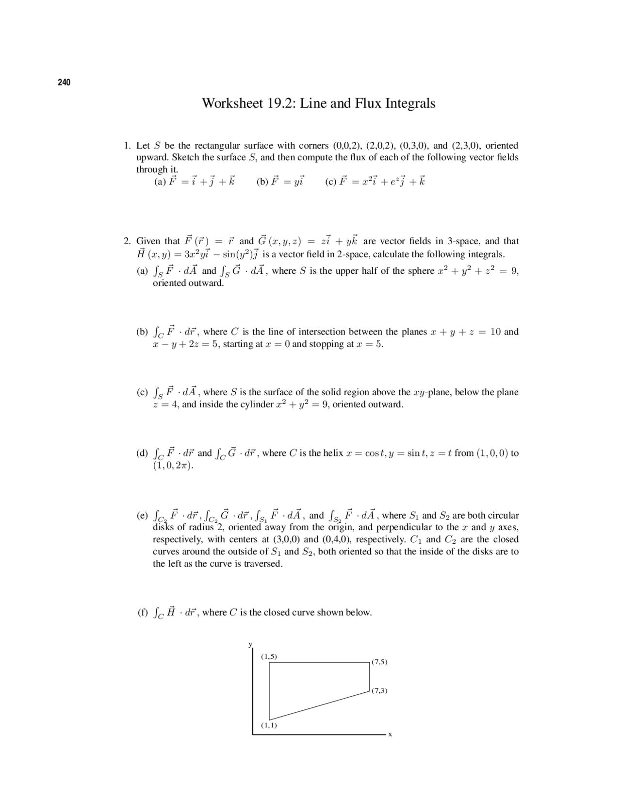 Worksheet: Line and Flux Integrals - Vector Calculus | MATH 223 - Docsity