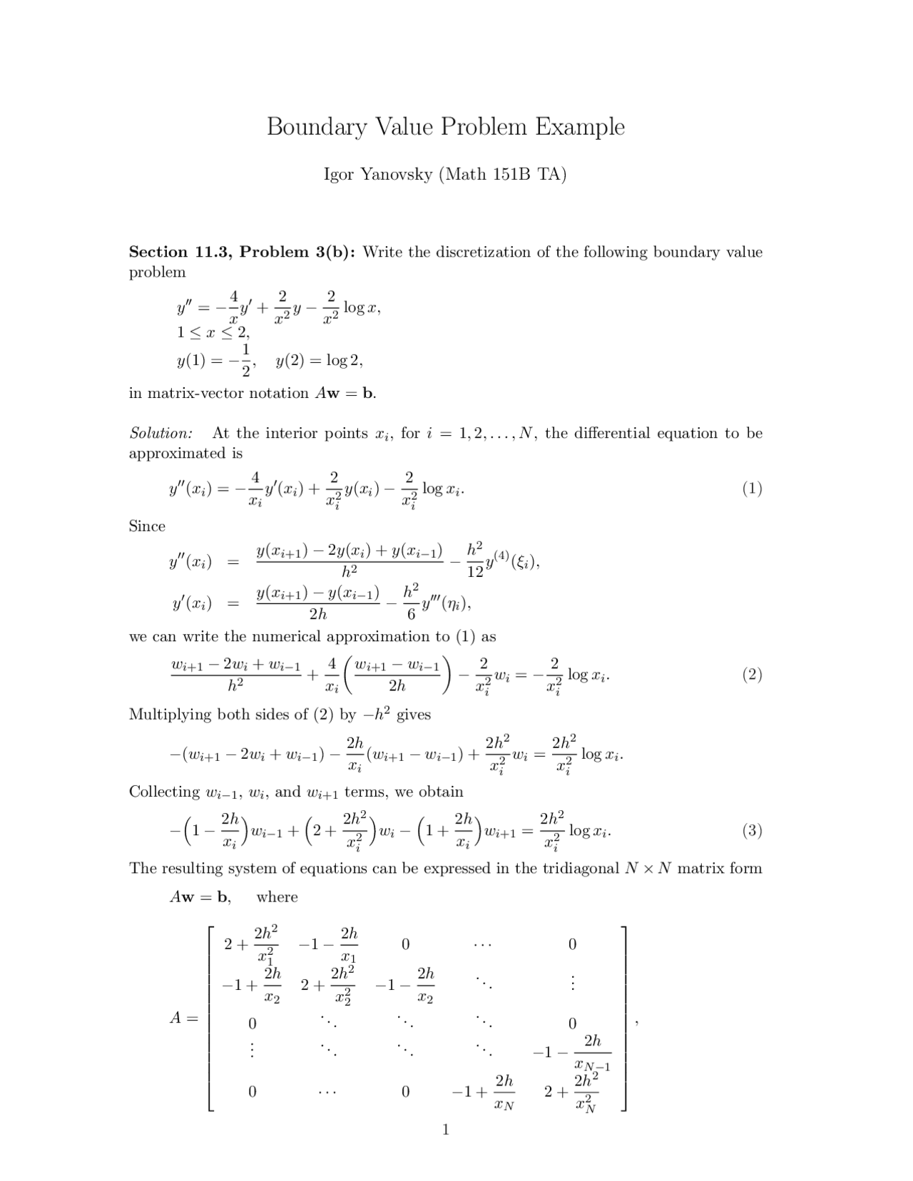 Boundary Value Problem Example Lecture Notes Math 151a Docsity