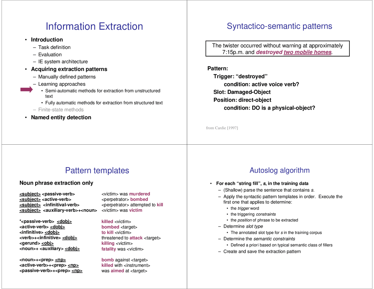 Information Extraction - Lecture Slides | CS 6740 - Docsity