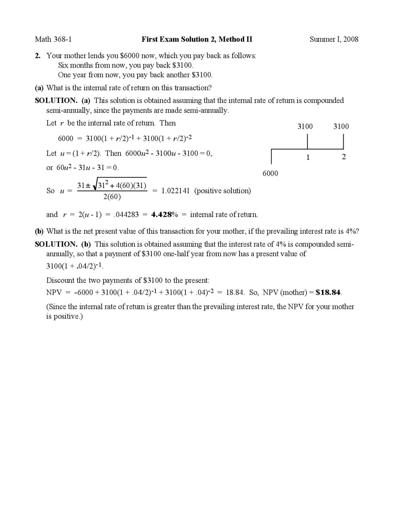 Solved Exam 2 - Introduction to the Mathematics of Investing | MATH 368 ...