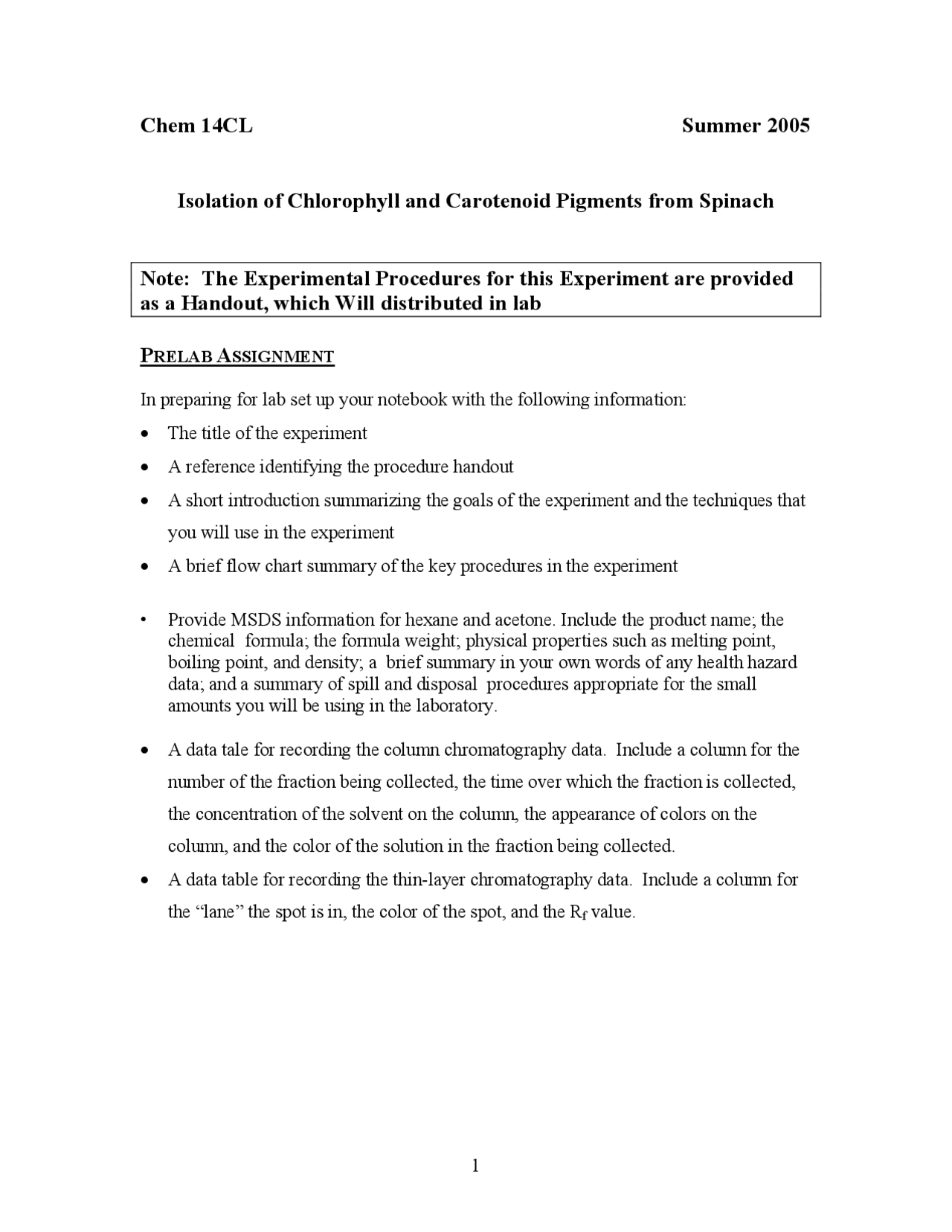 Isolation of Chlorophyll and Carotenoid Pigments From Spinach | CHEM ...