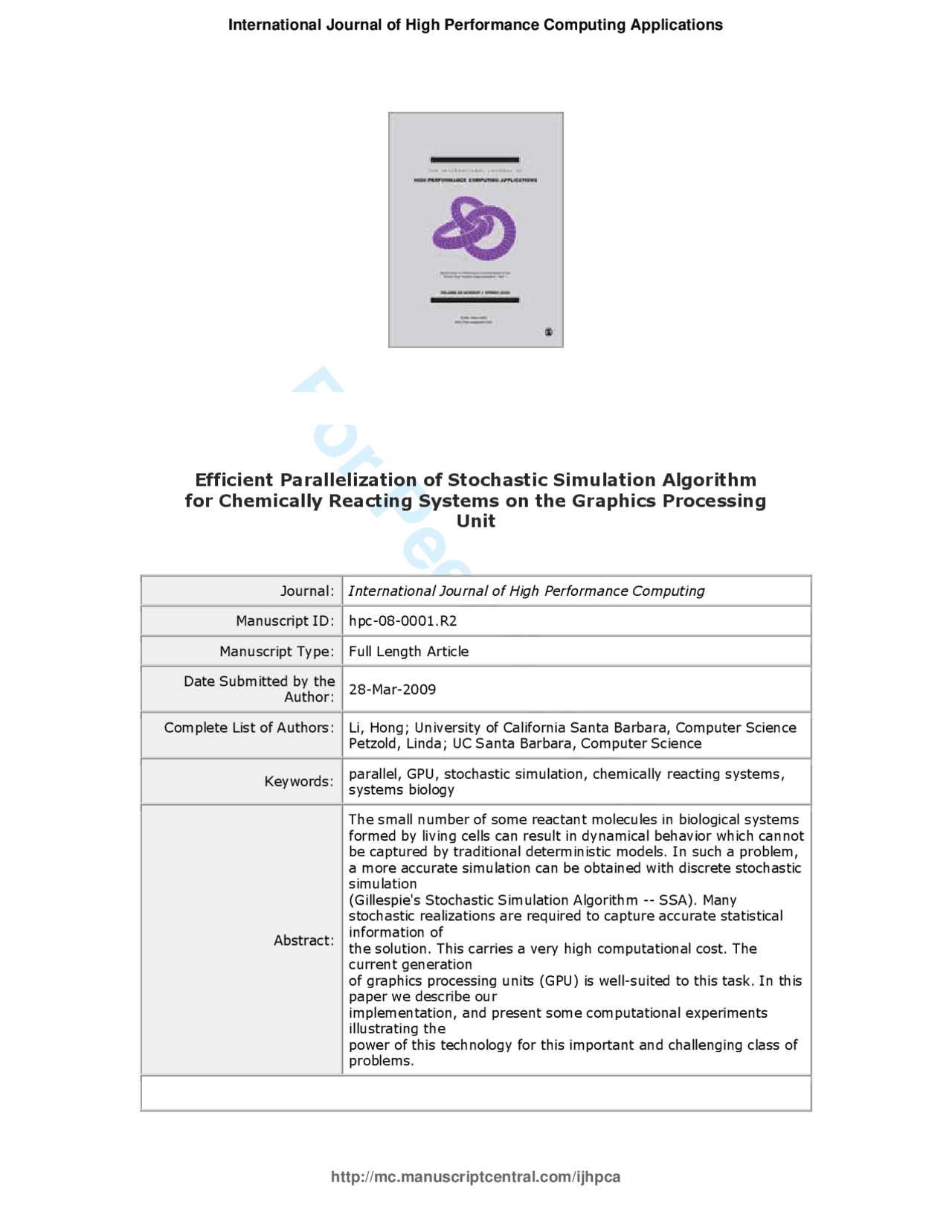 Efficient GPU Parallelization of Stochastic Simulation Algorithm for ...