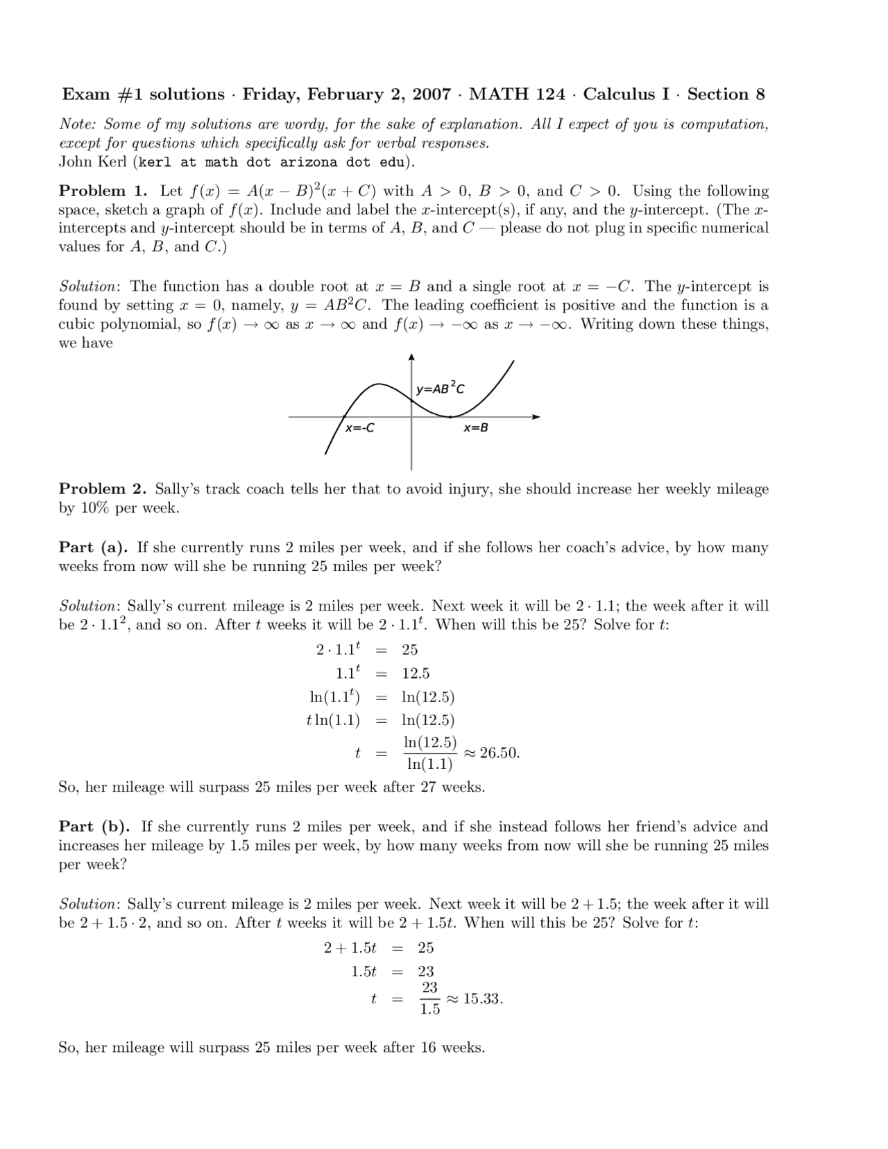 Exam 1 Solutions Calculus I With Applications Math 124 Docsity