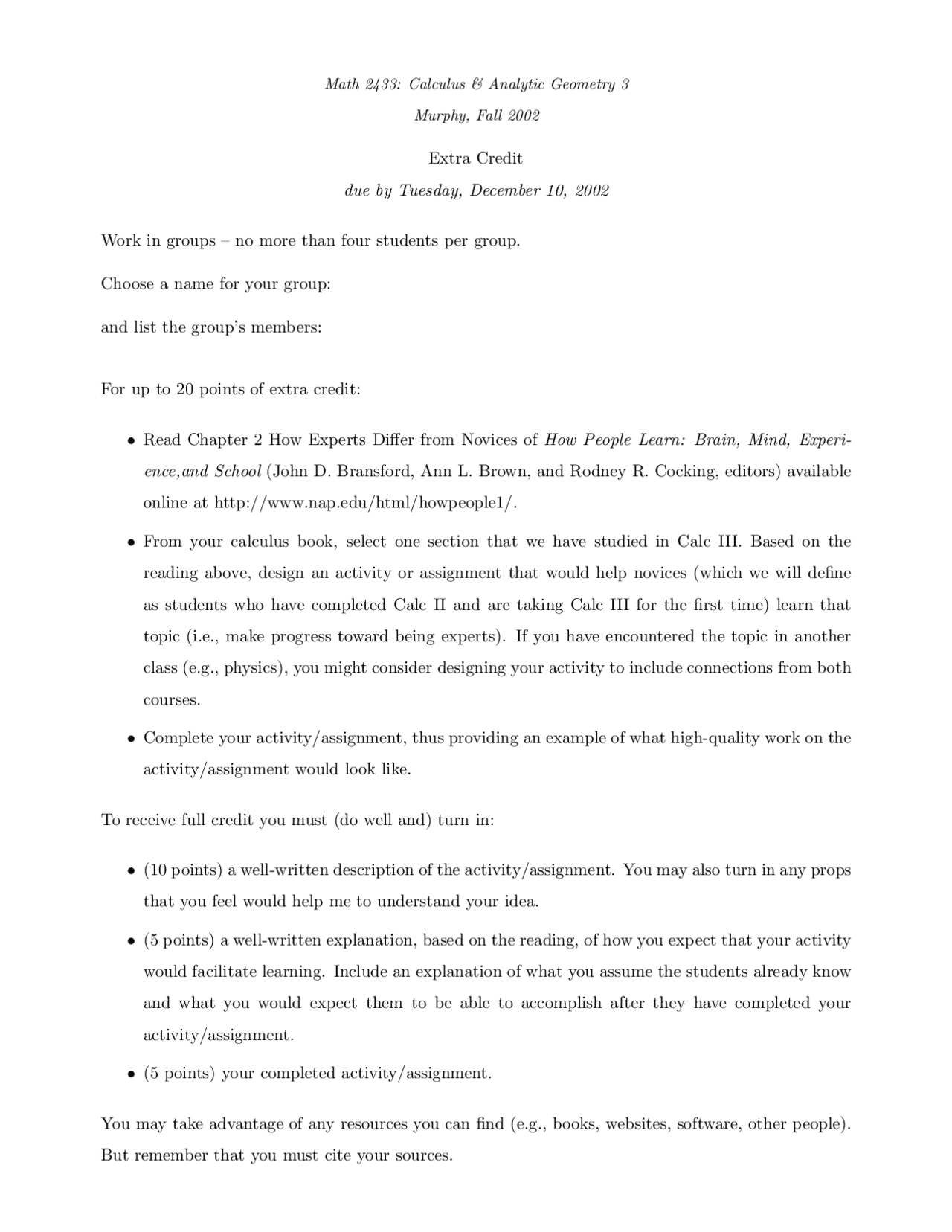 Questions On Calculus And Analytic Geometry Iii Assignment 5 Math 2433 Docsity