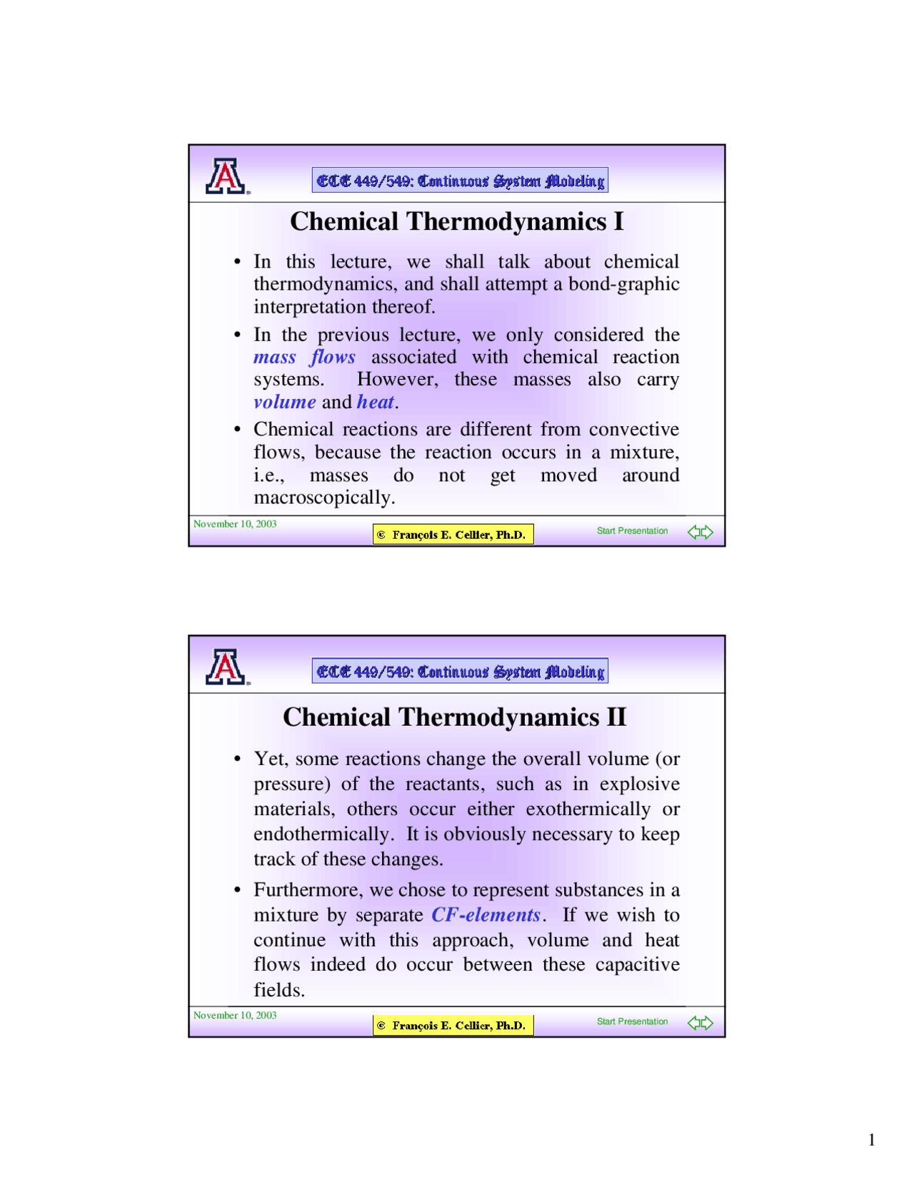 Chemical Thermodynamics I And Ii Lecture Slides Ece 449 Docsity