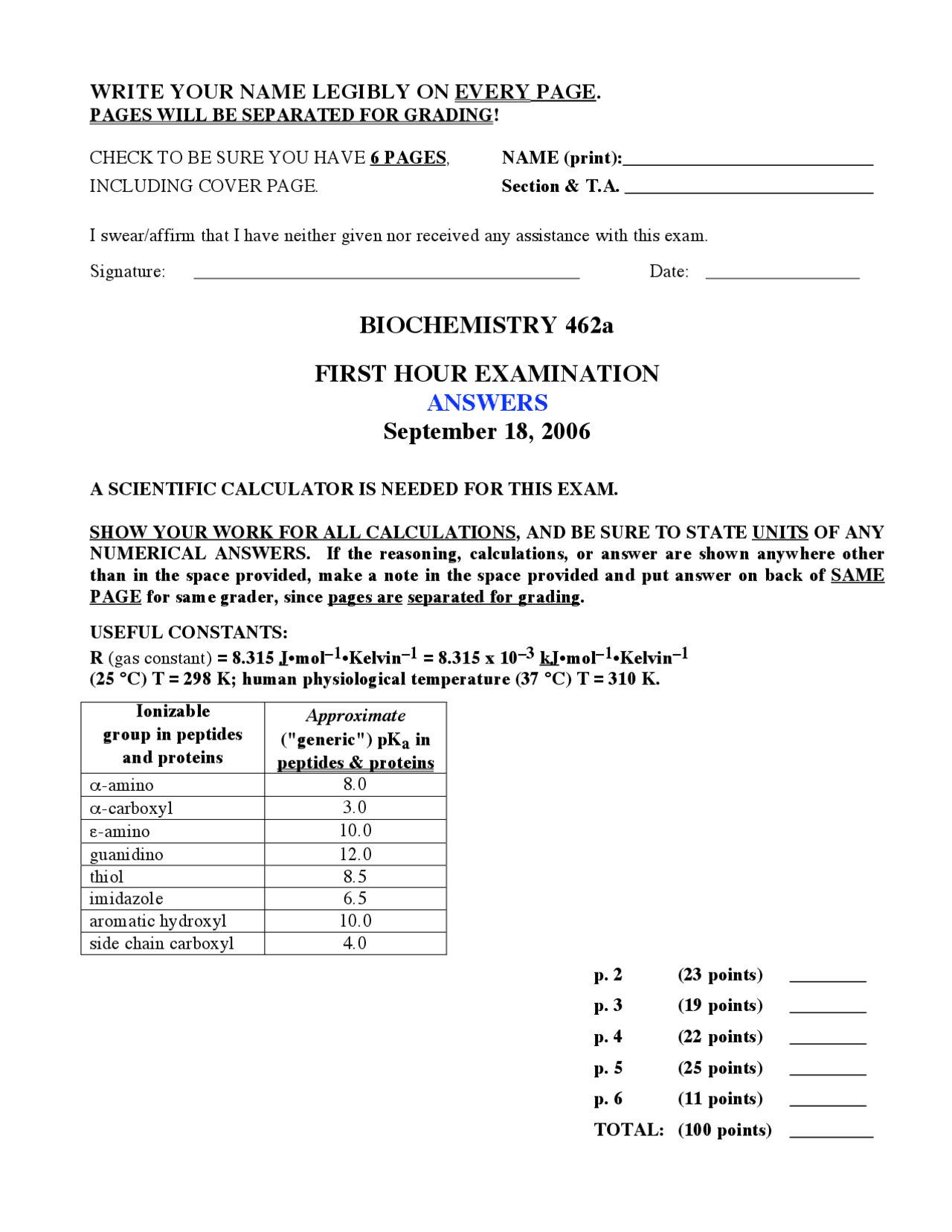 8 Questions With Solution Of Biochemistry Exam 1 Bioc 462a Docsity