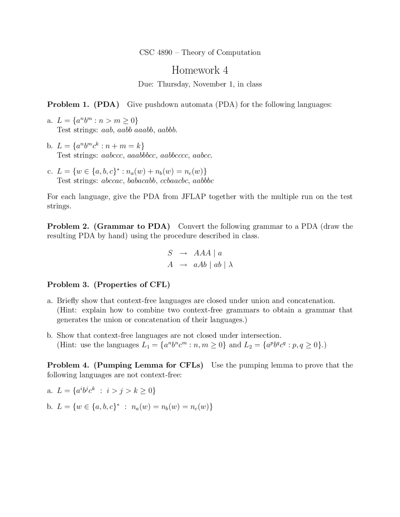 4 Problems On Introduction Theory Of Computation Assignment 4 Csc 3726