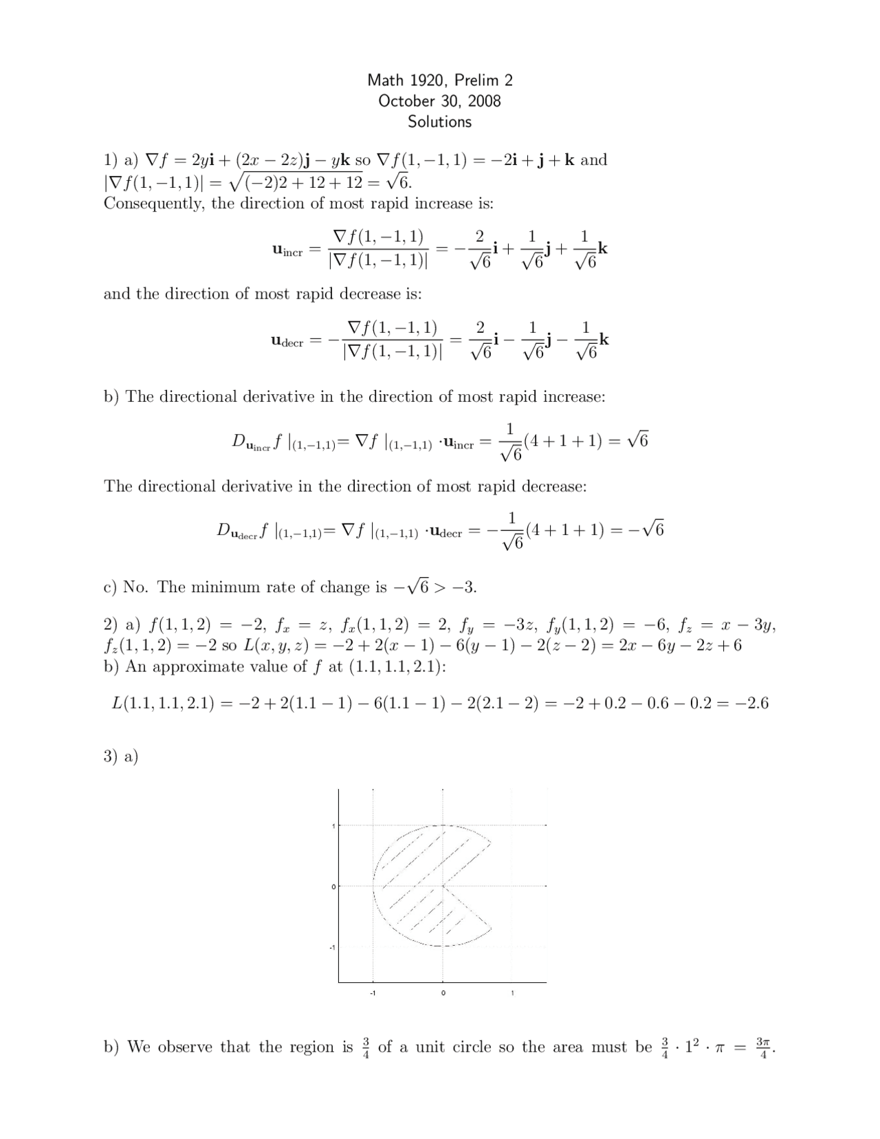 Exam 2 With Solution Multivariable Calculus Engineers Math 1920