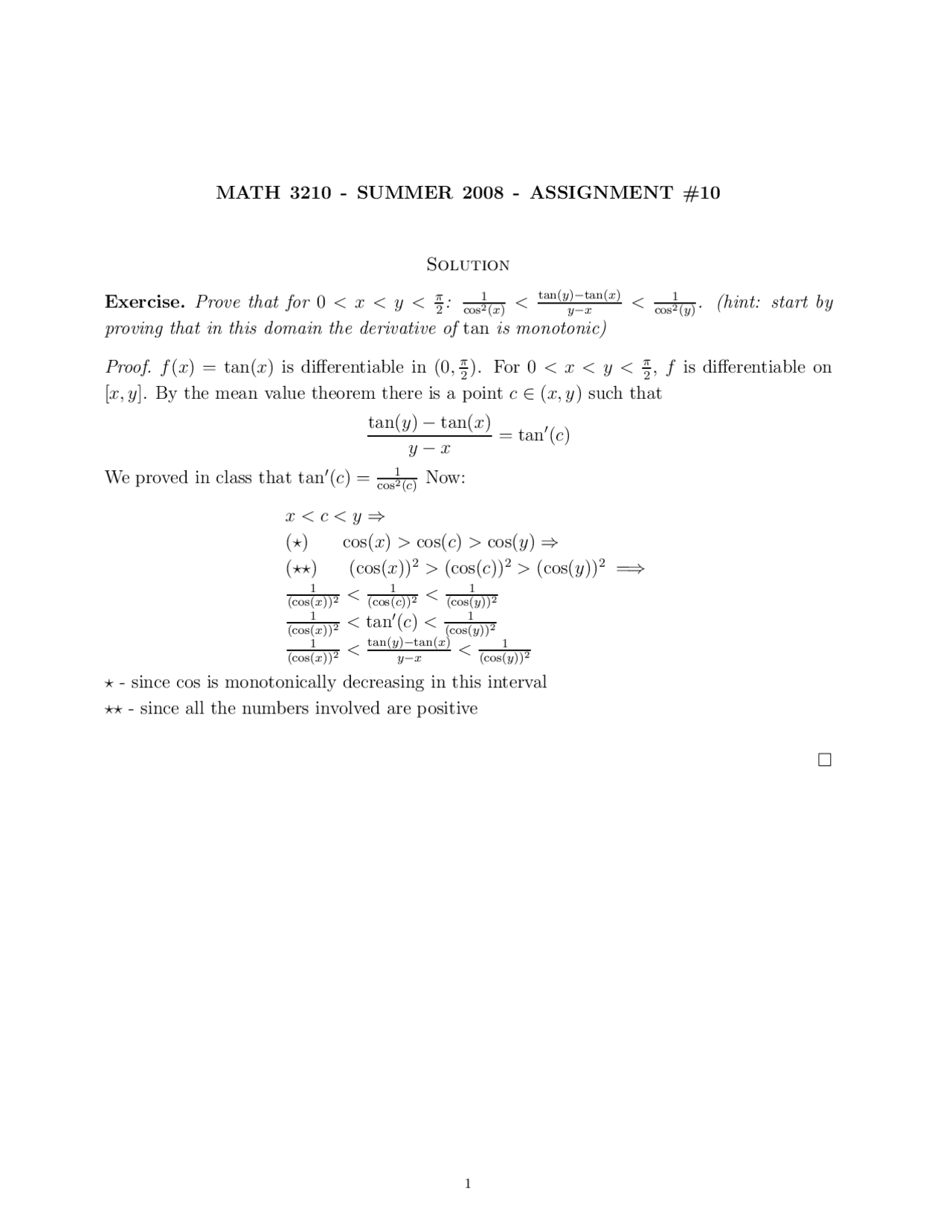 Homework 10 Solutions Foundations Of Analysis I Math 3210 Docsity