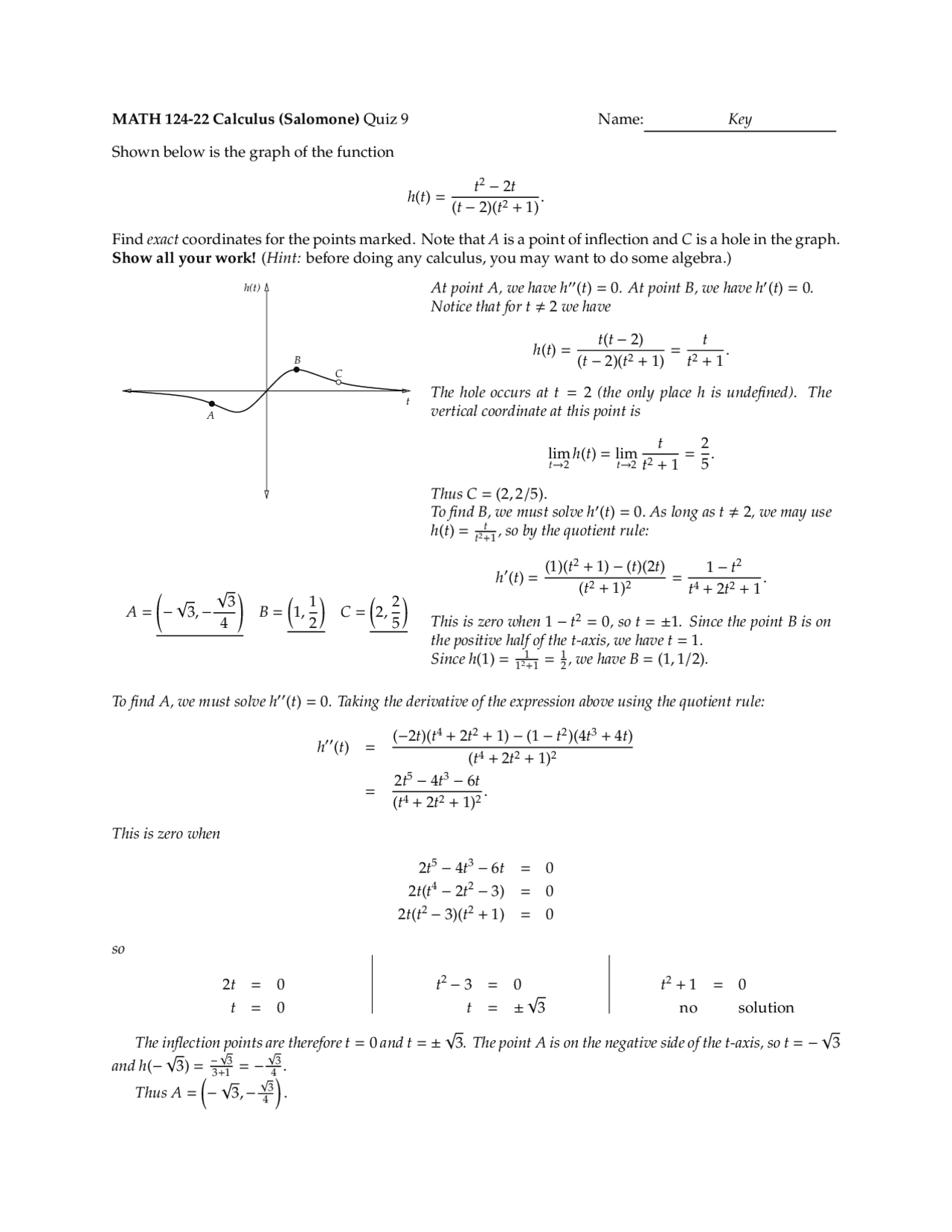 Solved Problems On Graph Of Functions Quiz 9 Math 124 Docsity