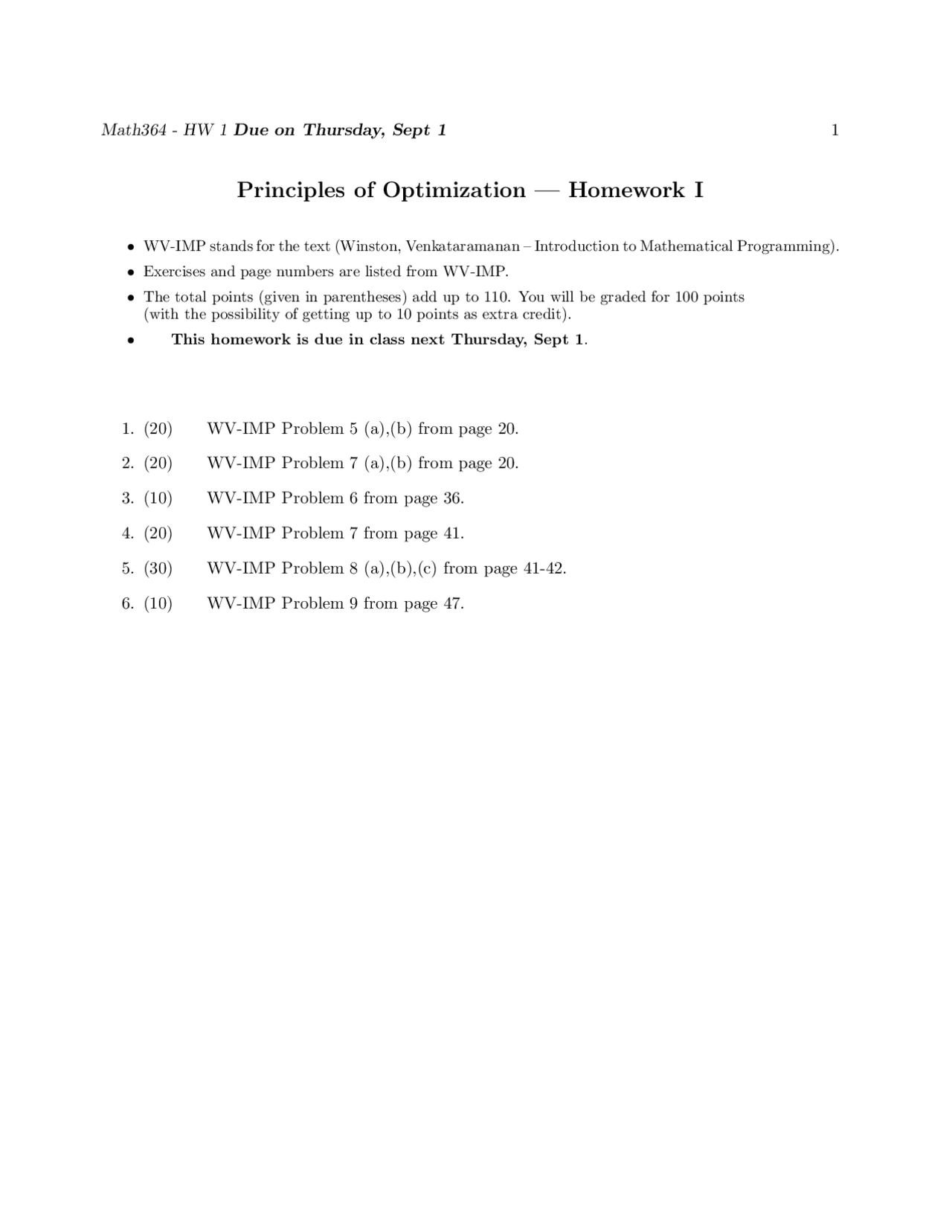 Homework 1 Questions Principles Of Optimization Math 364 Docsity