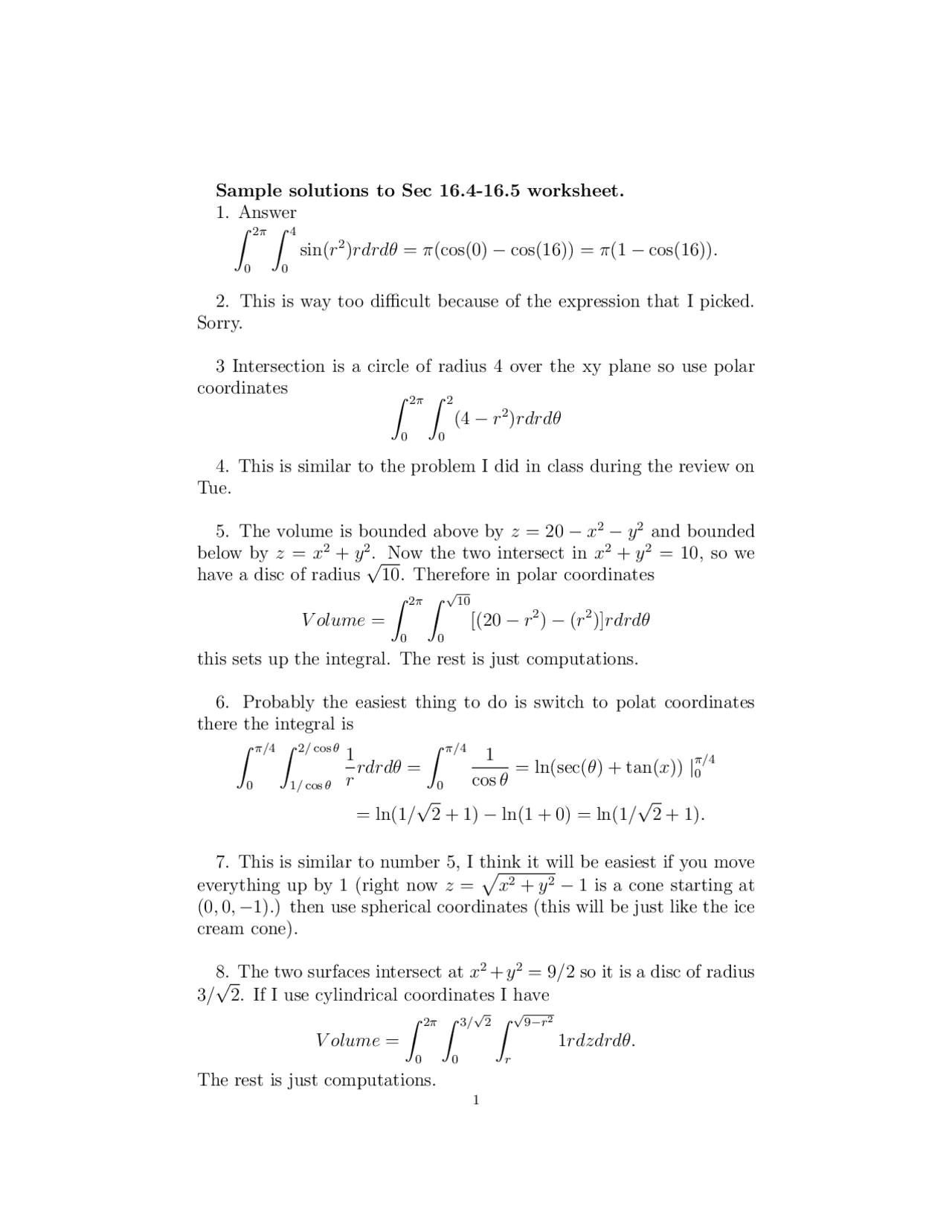 Sample Solution To Worksheet Vector Calculus Math 223 Docsity