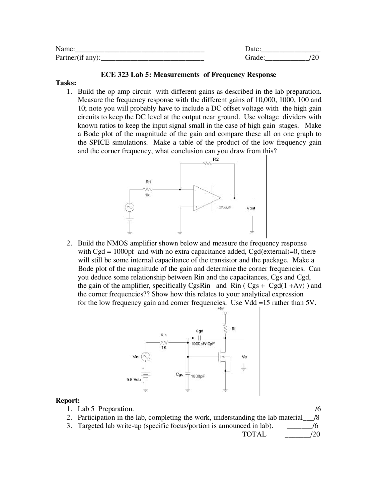 Laboratory 5 Measurements Of Frequency Response Ece 323 Docsity