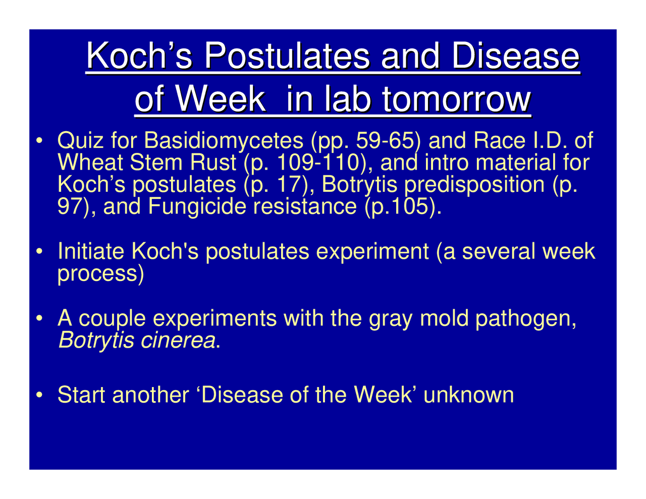 Koch's Postulates and Disease - Lab | BOT 350 - Docsity