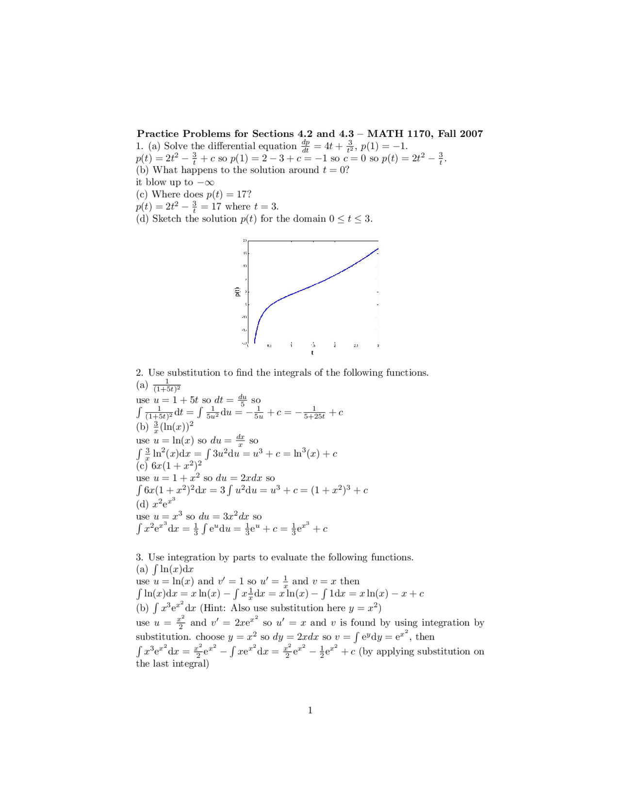 Calculus I For Biologists Practice Problems Math 1170 Docsity