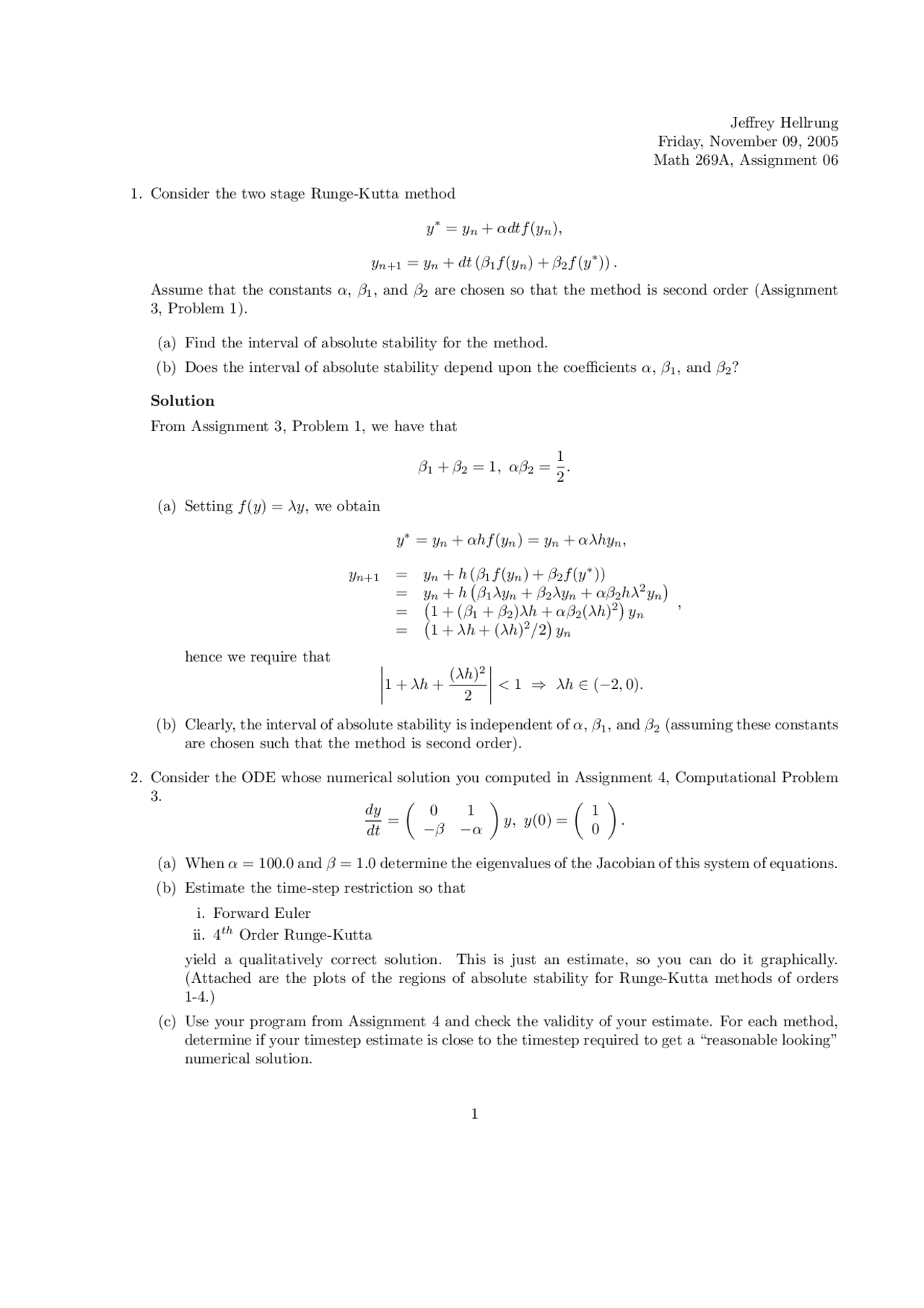 Assignment 6 Solutions Advanced Numerical Analysis Math 269a Docsity