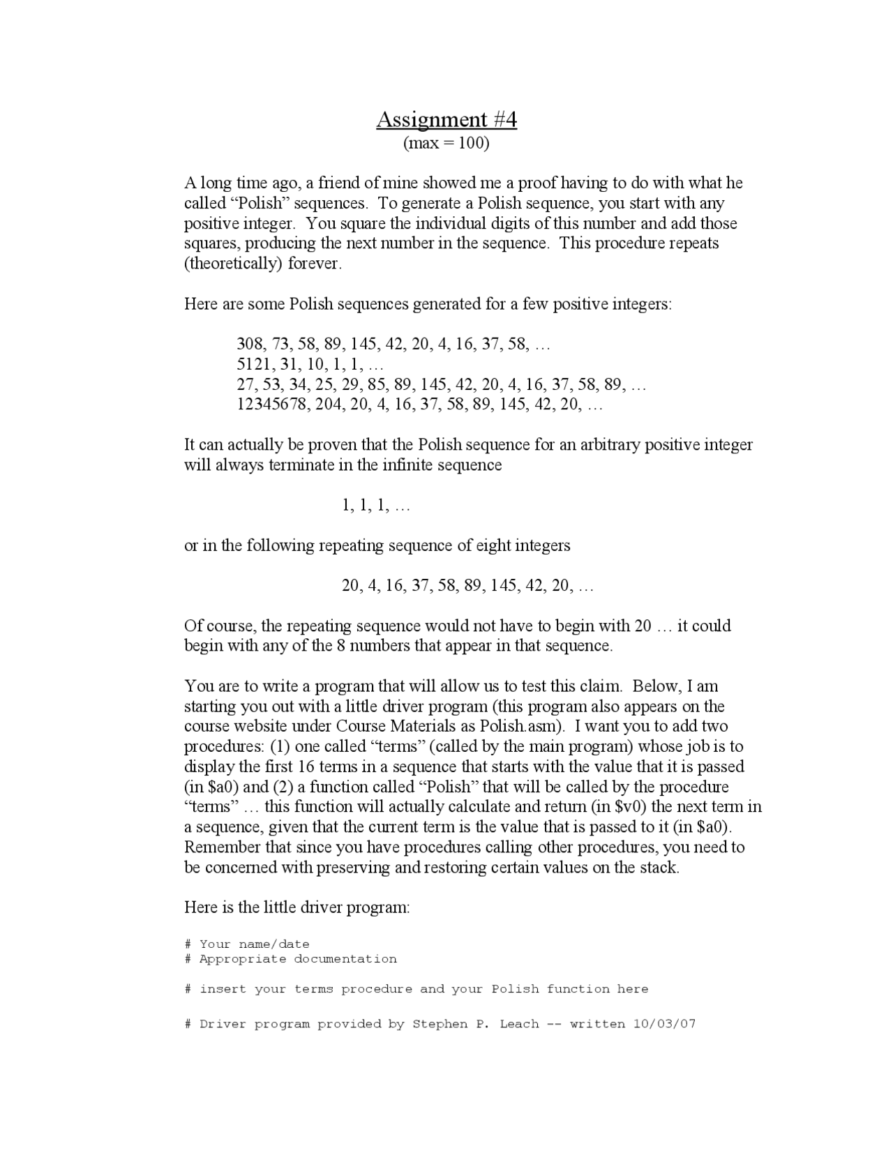 Introduction to Computer Organization I - Assignment 4 | CDA 3100 - Docsity