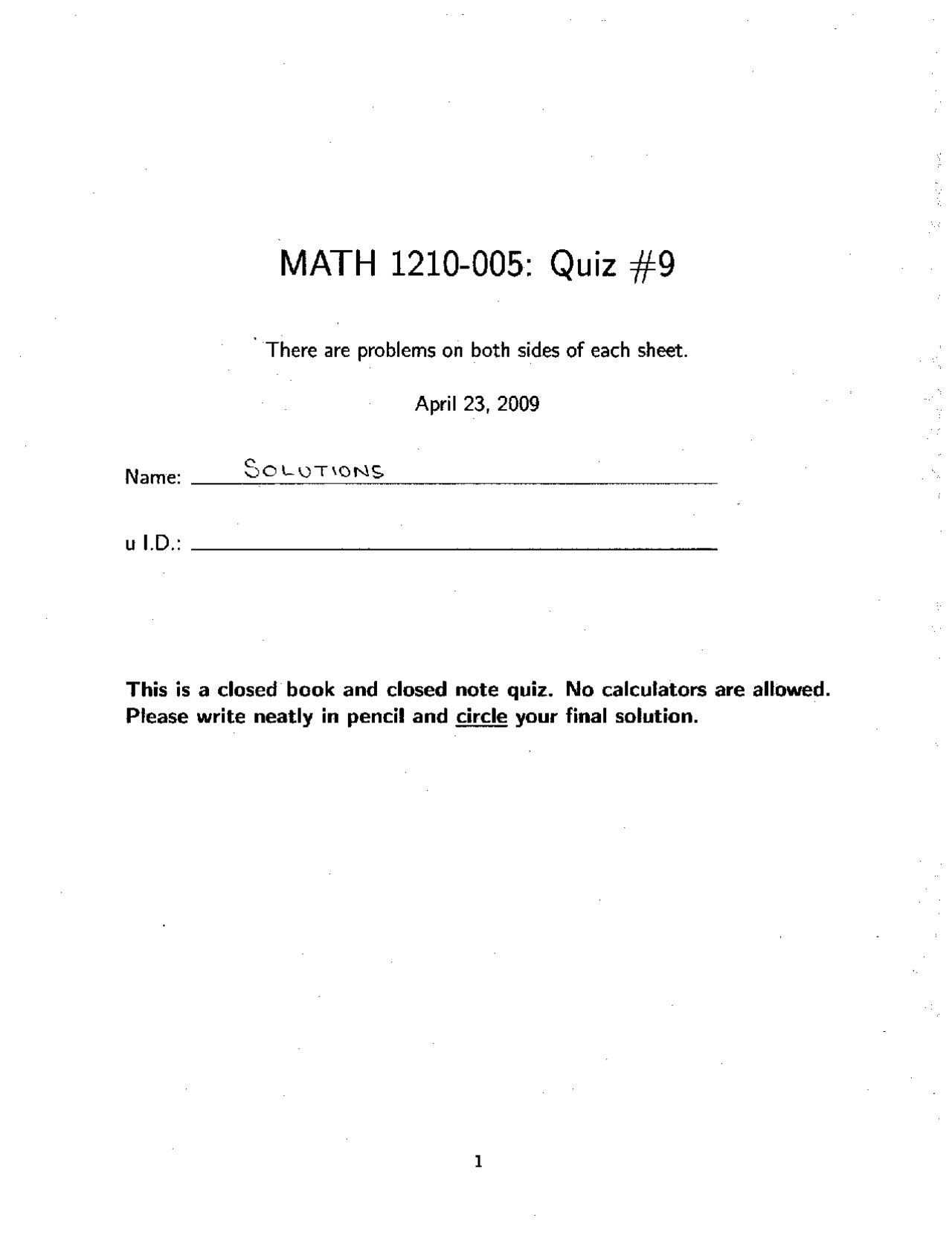 5 Solved Problems On Calculus I Quiz 9 Math 1210 Docsity