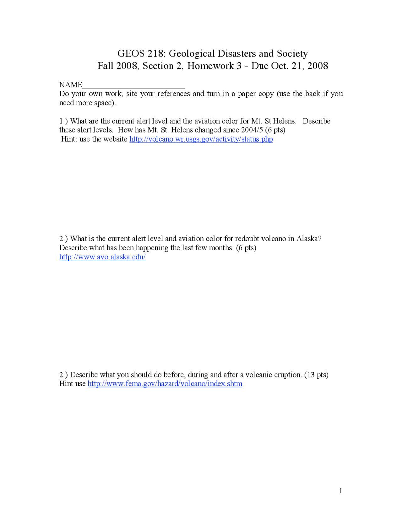 Homework 3 Problems Geological Disasters And Society Geos 218 Docsity