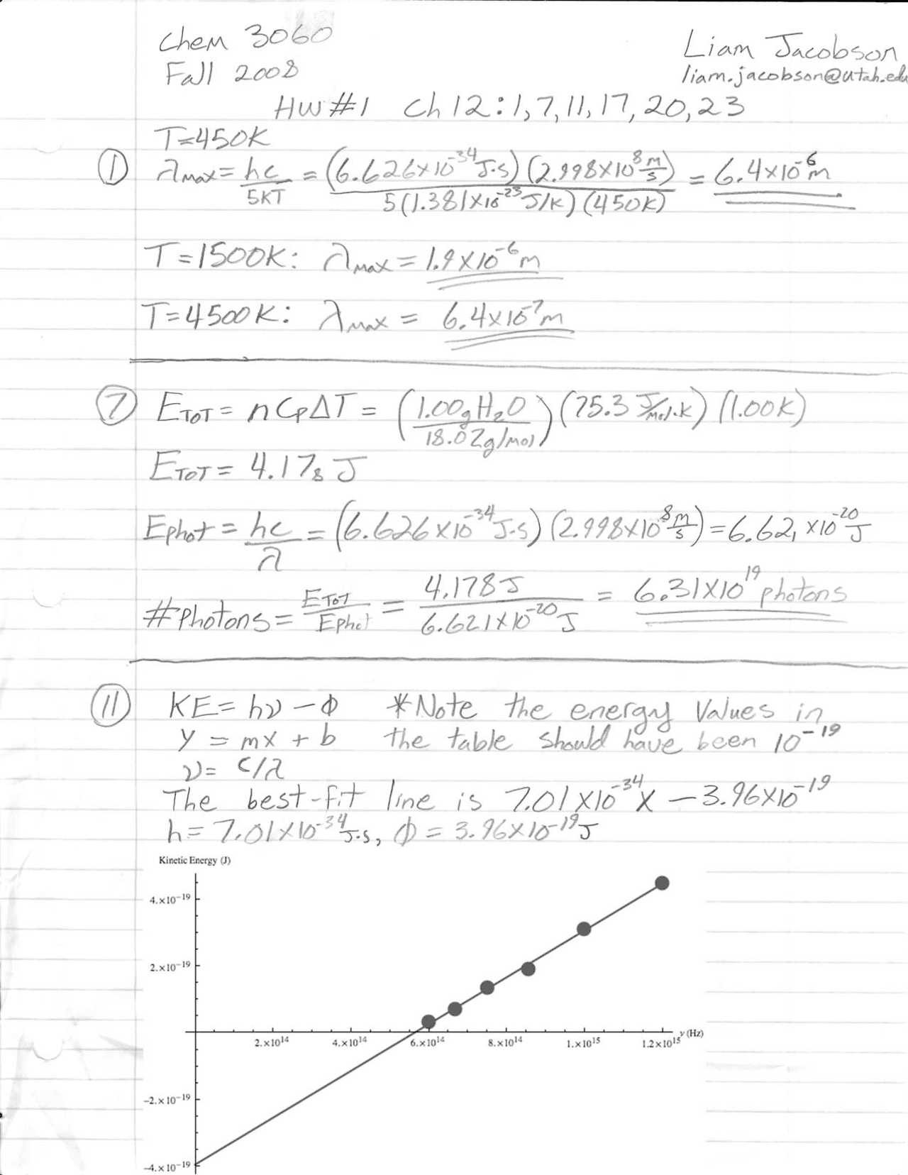 Homework 1 Questions with Solutions - Quantum Chemistry | CHEM 3060 - Docsity
