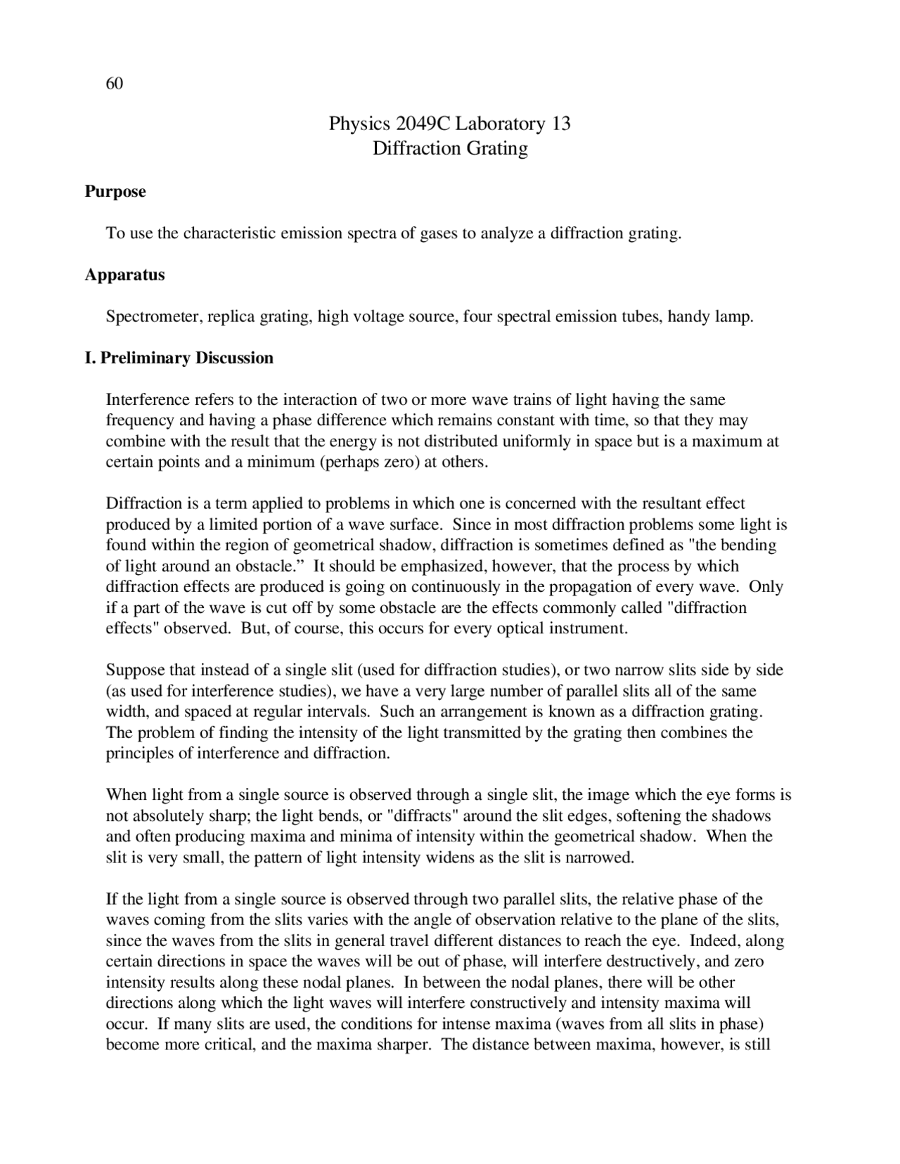 Diffraction Grating Lab 13 General Physics B Phy 2049c Docsity