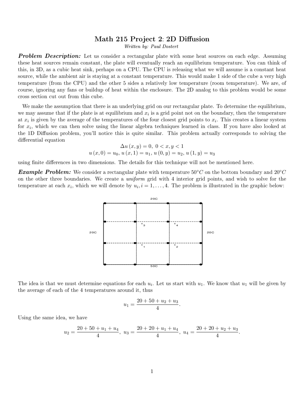 Project 2: 2D Diffusion - Introduction to Linear Algebra | MATH 215 - Docsity