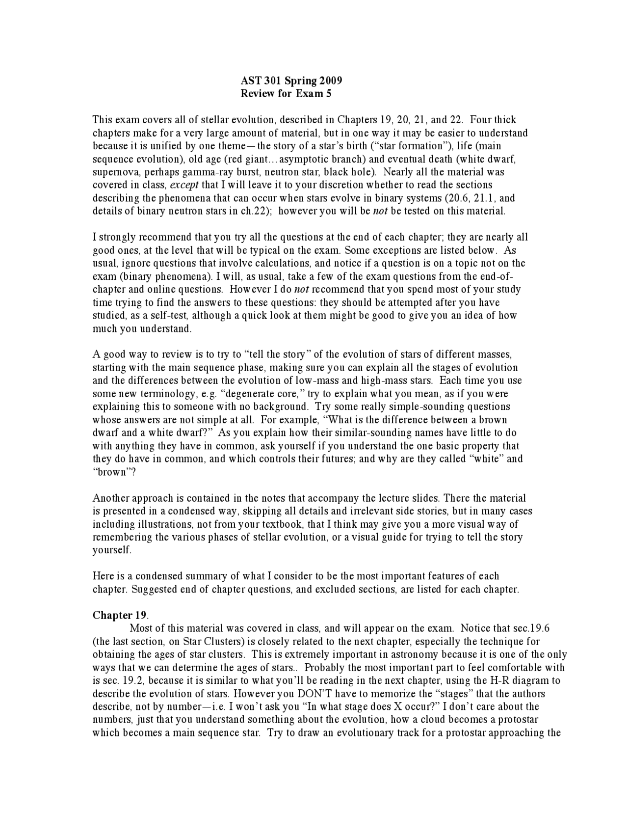 Review For Exam 5 Introduction To Astronomy Ast 301 Docsity