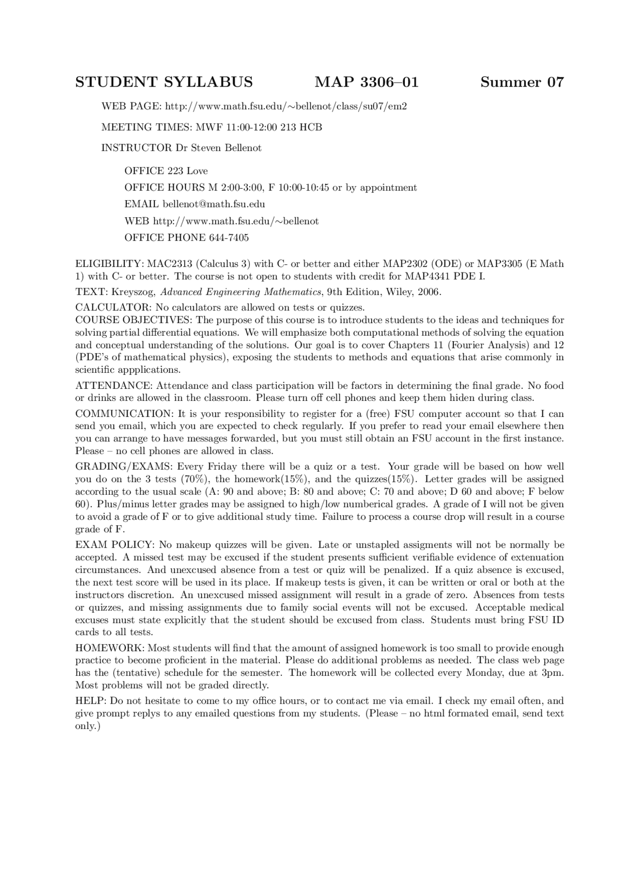 Syllabus for Final - Engineering Mathematics II | MAP 3306 - Docsity