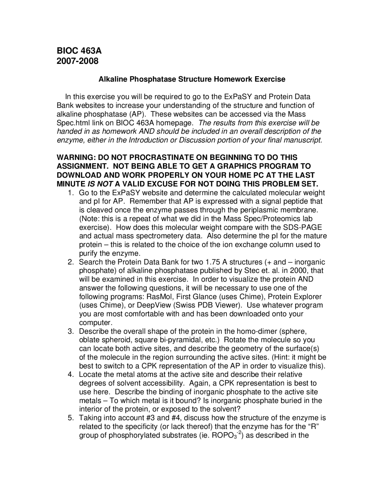 Alkaline Phosphatase Structure Analysis: A Homework Exercise for BIOC ...
