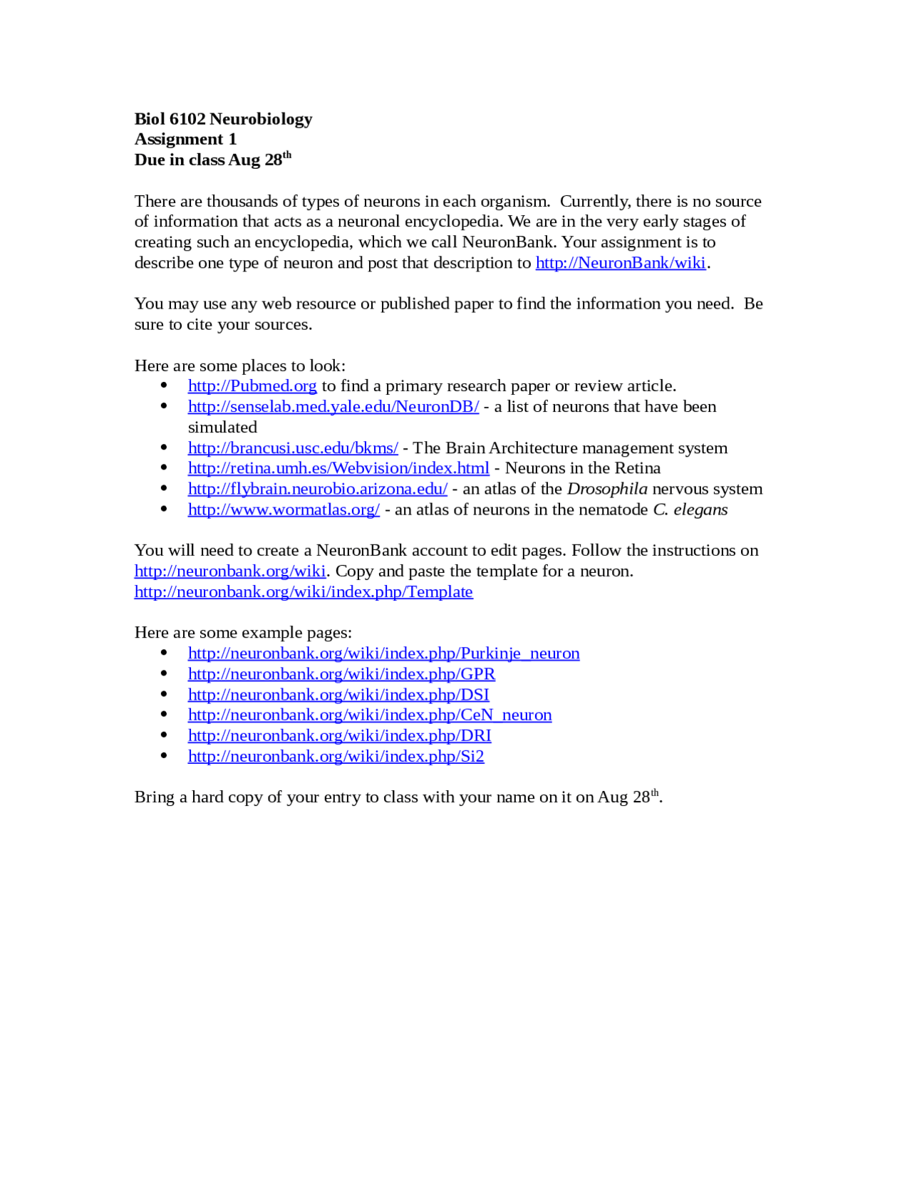 Assignment 1 On Neurons Neurobiology Biol 6102 Docsity