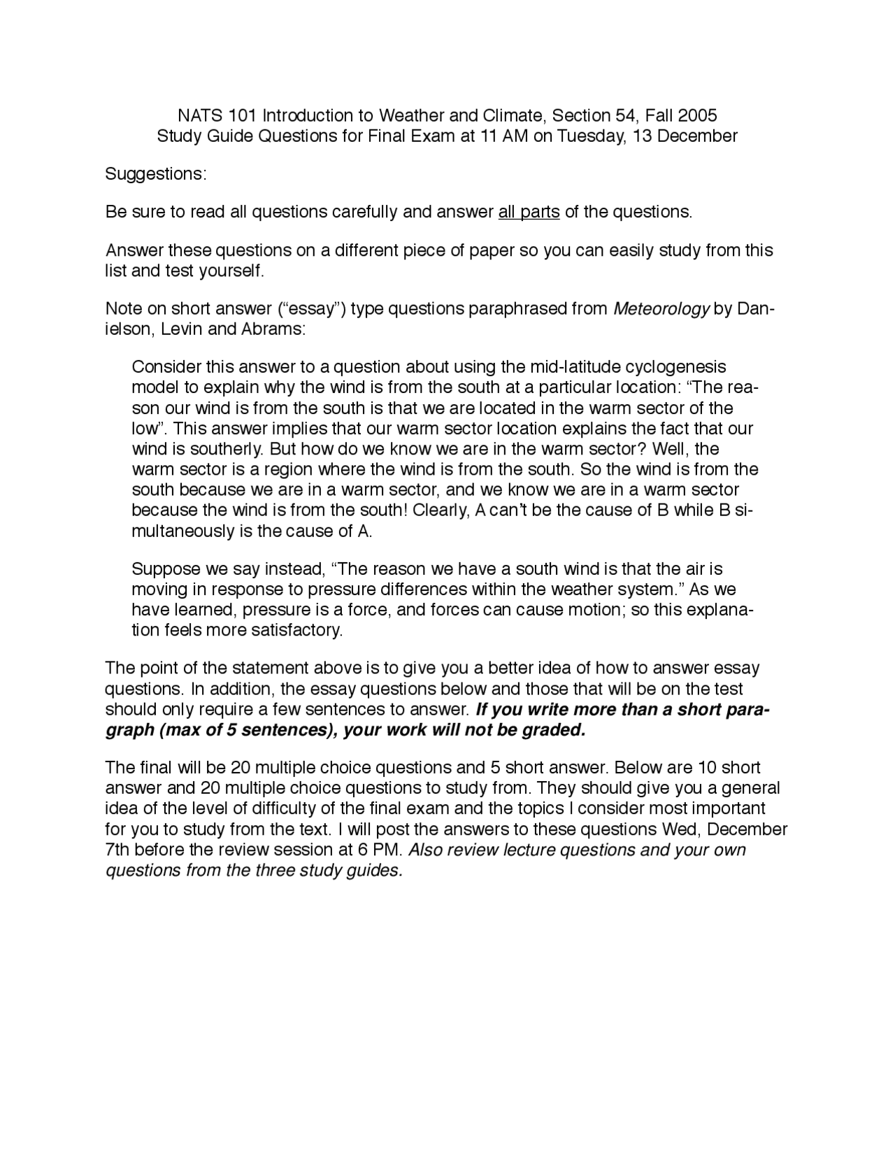 Study Guide Questions for Exam - The Earth and Its Environments | NATS ...