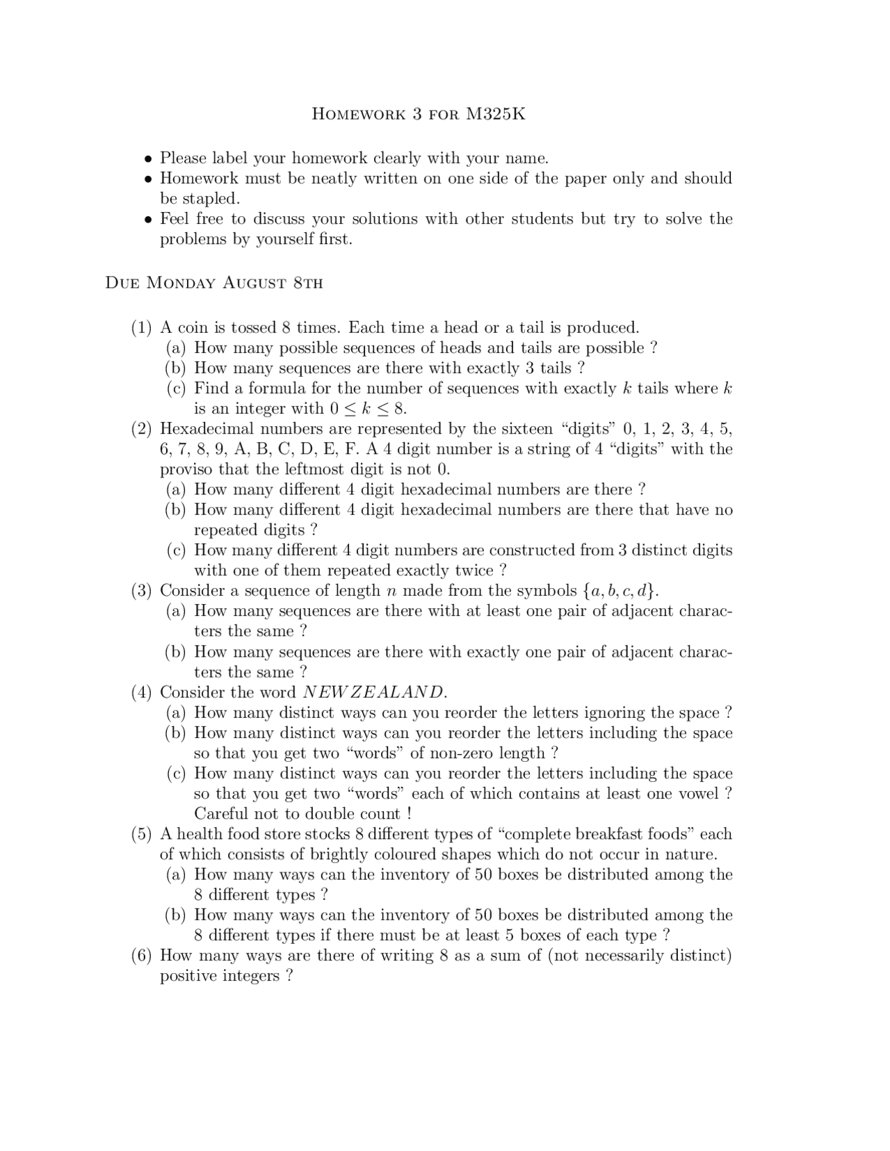 Homework Iii Discrete Mathematics M 325k Docsity
