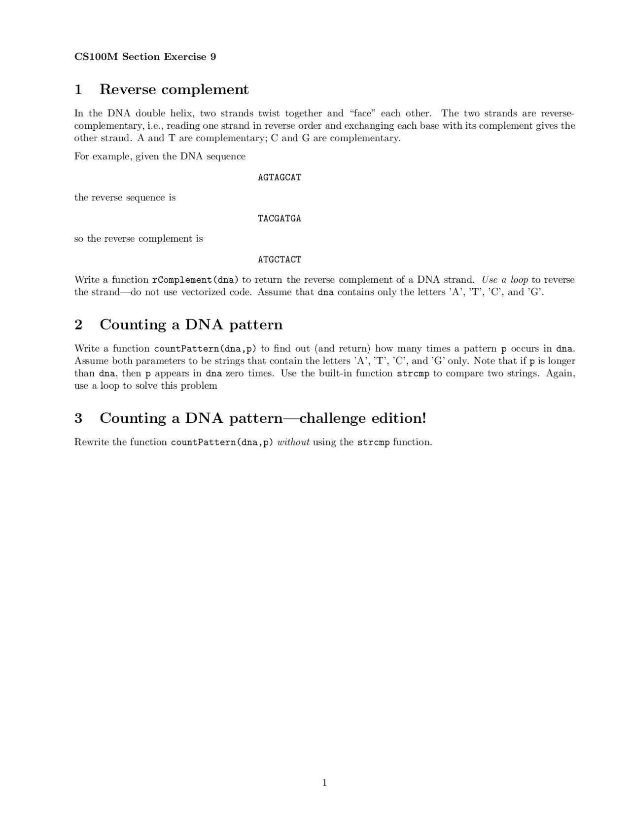Reverse Complement Dna Introduction To Computing Using Matlab Cs 1581