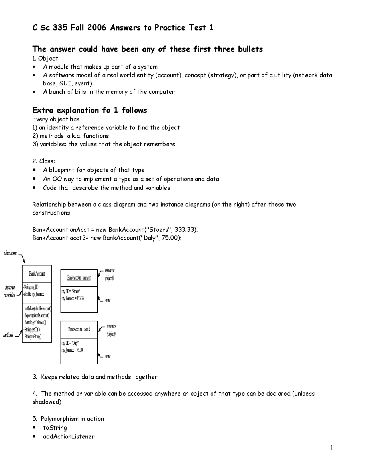 Test 1 With Answers Object Oriented Programming And Design C Sc 335