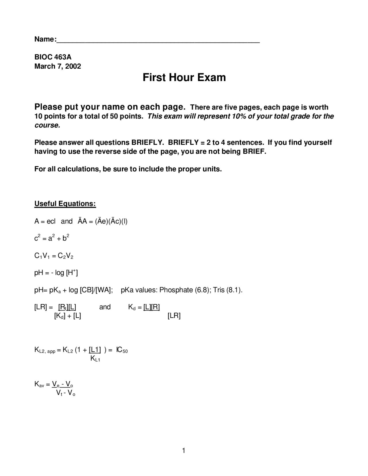 15 Solved Questions Exam 1 Biochemical Laboratory Techniques Bioc