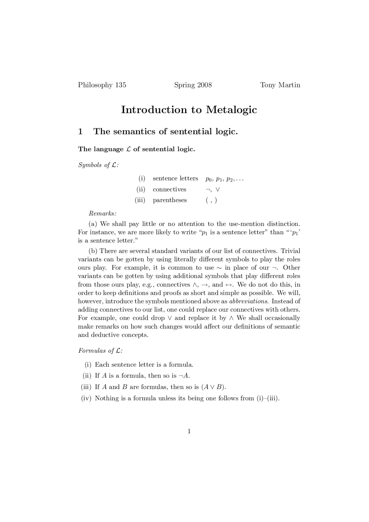 Introduction to Metalogic - Cryptography - Fall 2008 | MATH 0209A - Docsity