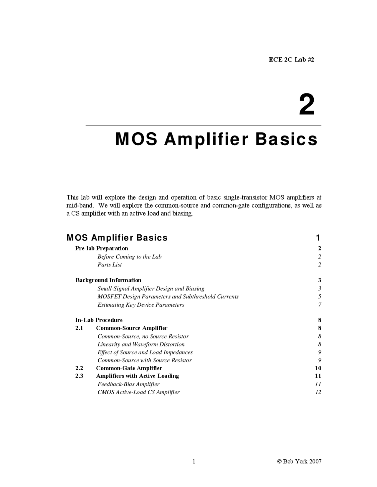 Mos Amplifier Basics - Lecture Notes | Hist 2c | Lab Reports World