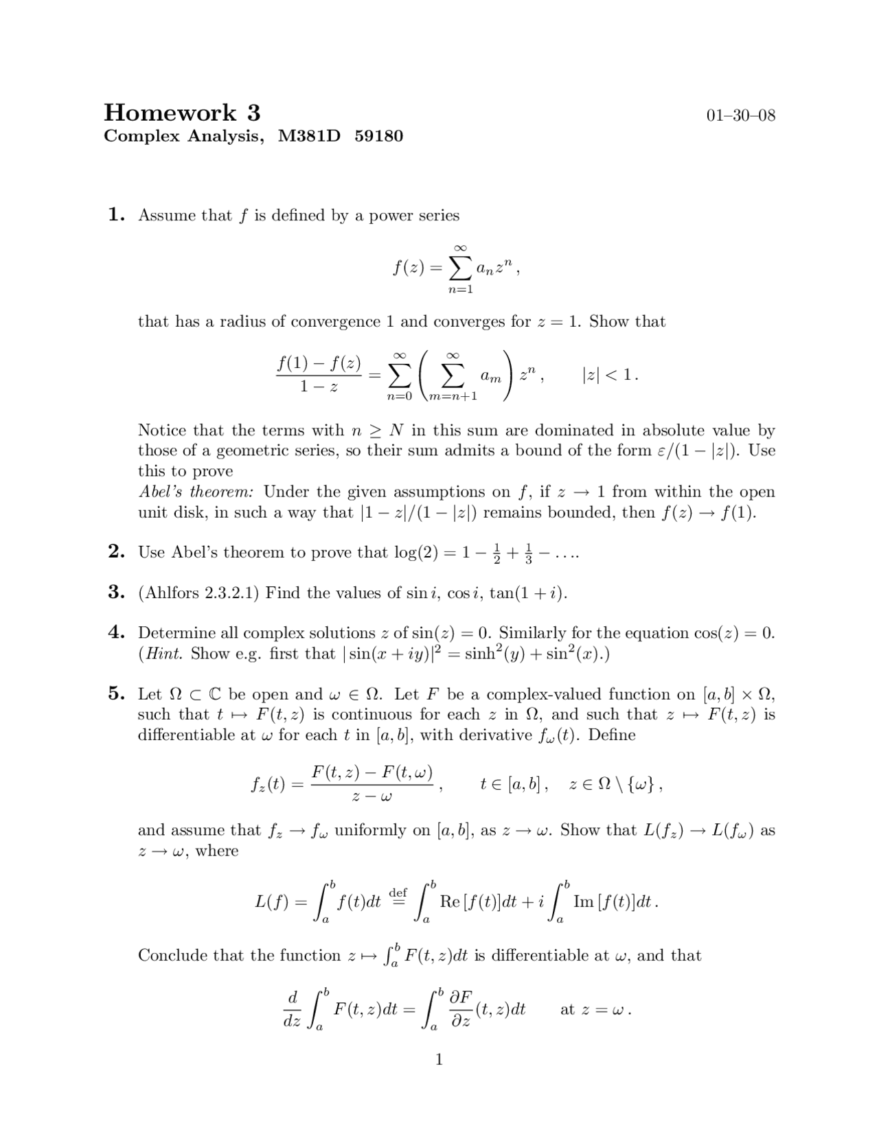 8 Problems on Power Series in Complex Analysis - Worksheet 3 | N 1 ...