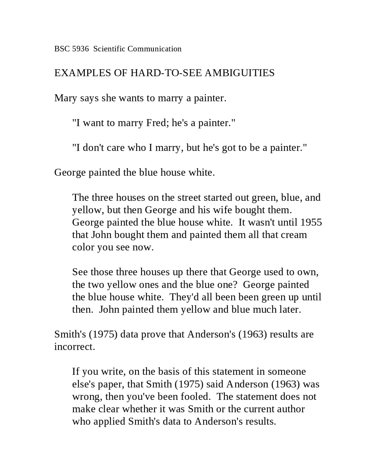 Examples Of Hard To See Ambiguities Scientific Communication Bsc 5936 Docsity 