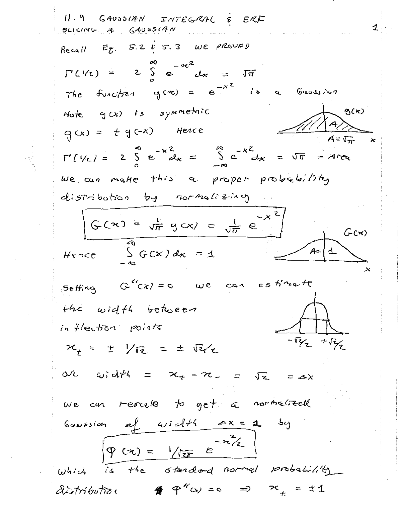 Notes on Gaussian Integral ERF Slicing a Gaussian | PHYS 4112 - Docsity