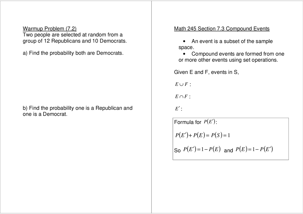 Compound Events - Mathematics for Management, Life and Social Sciences ...