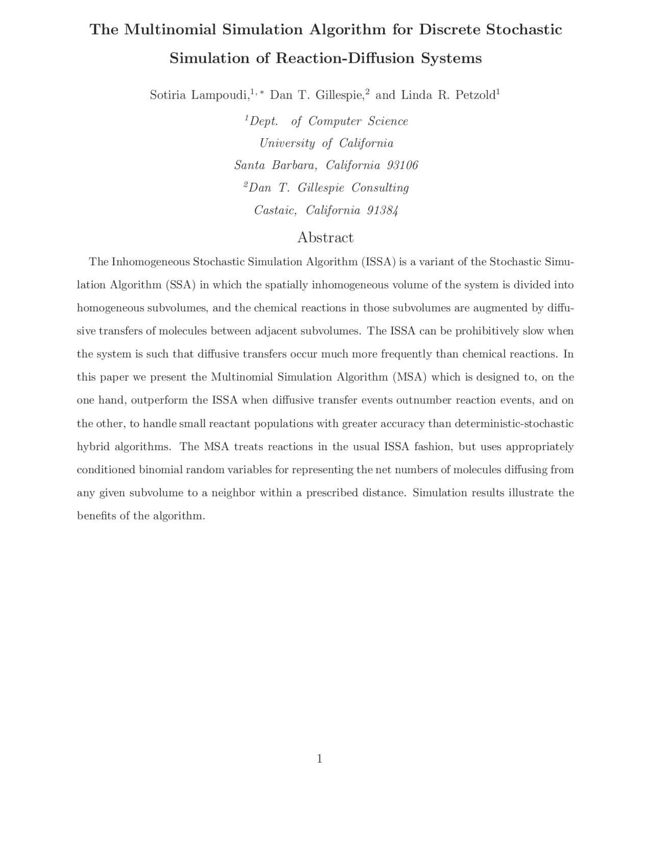 Multinomial Simulation Algorithm For Discrete Stochastic Simulation Of