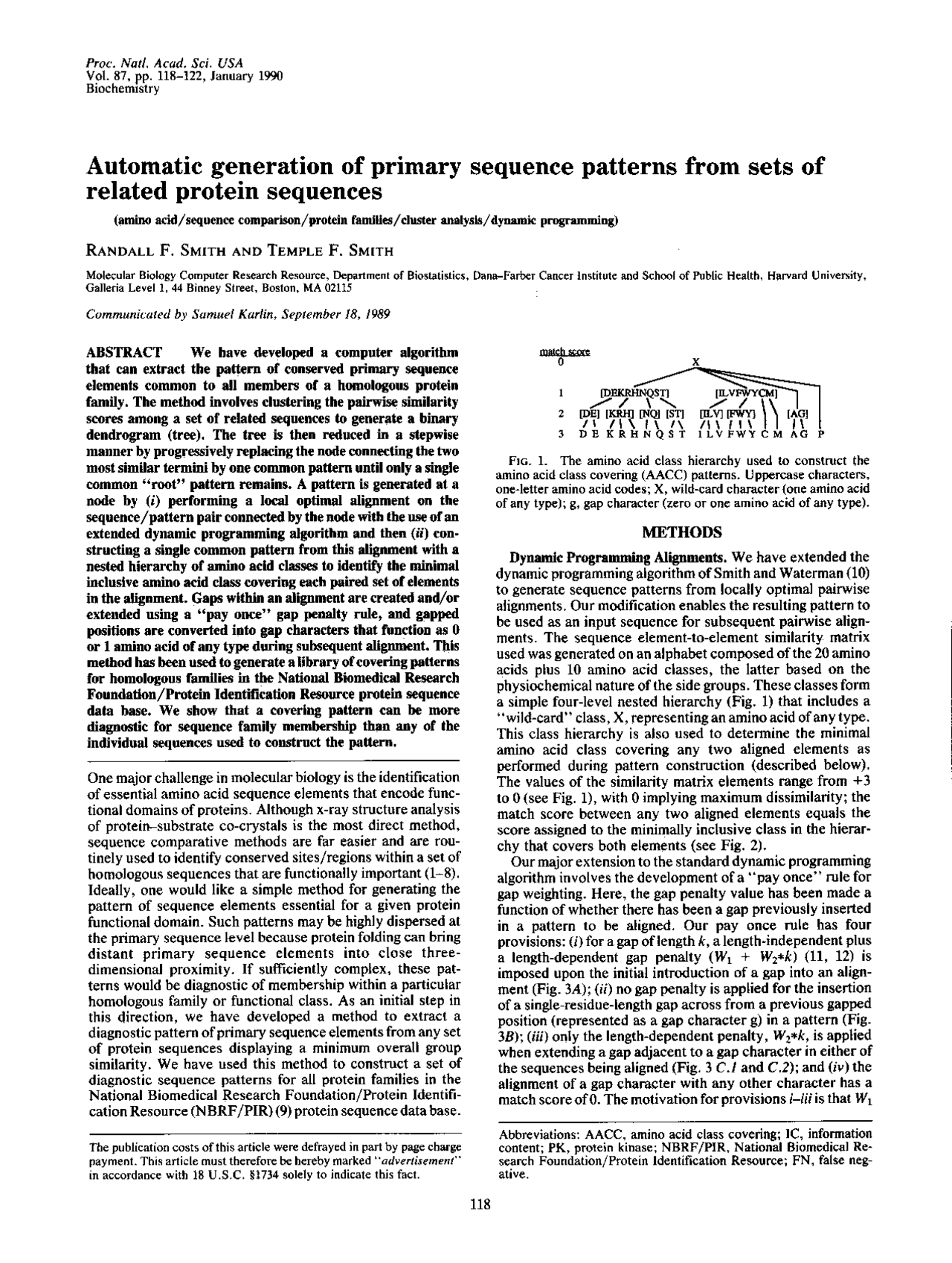 Automatic Generation of Primary Sequence Patterns from Sets of Related Protein Sequence | CSC ...